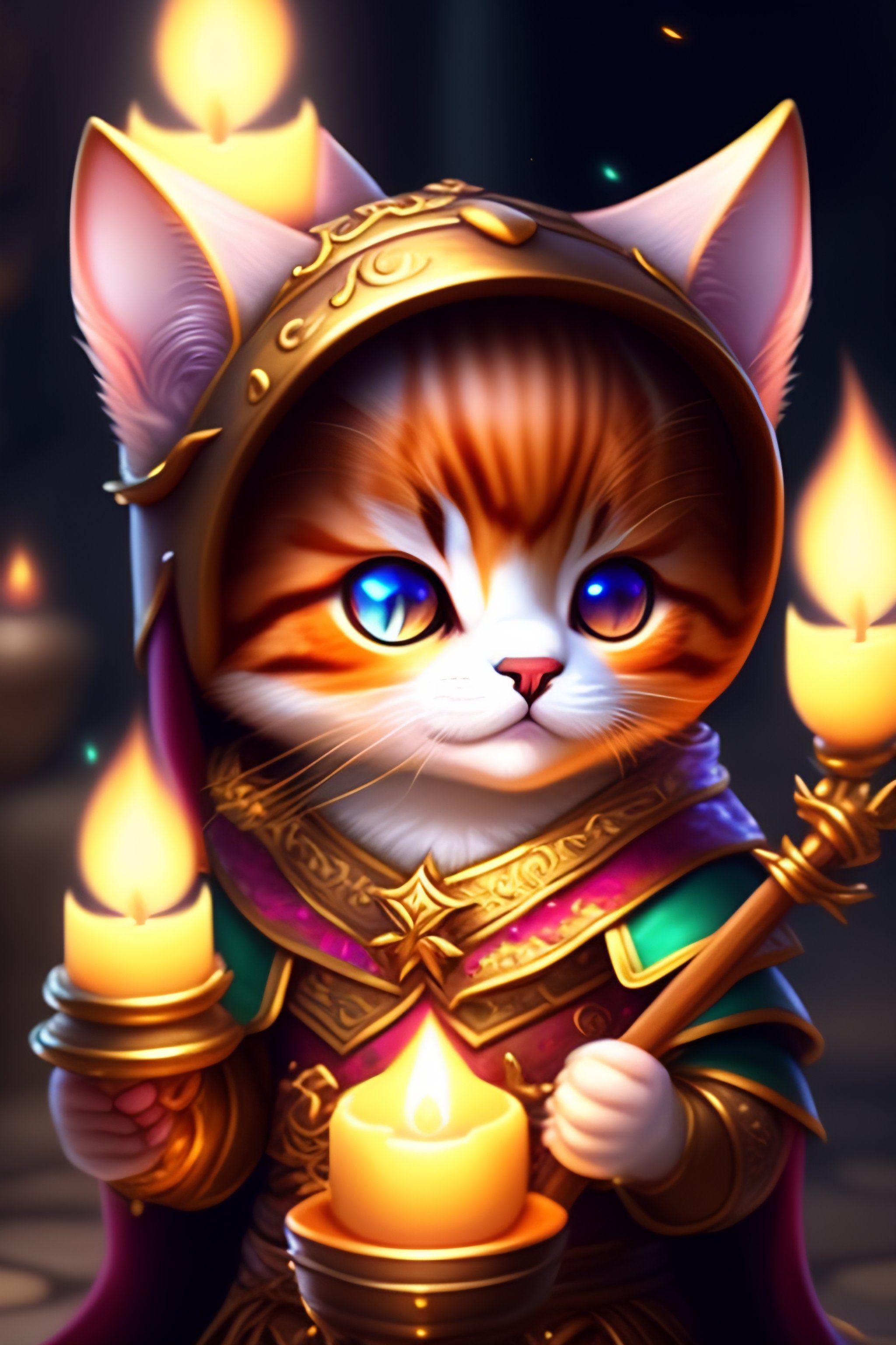 Lexica - Cute chibi fantasy cat mage casting a spell