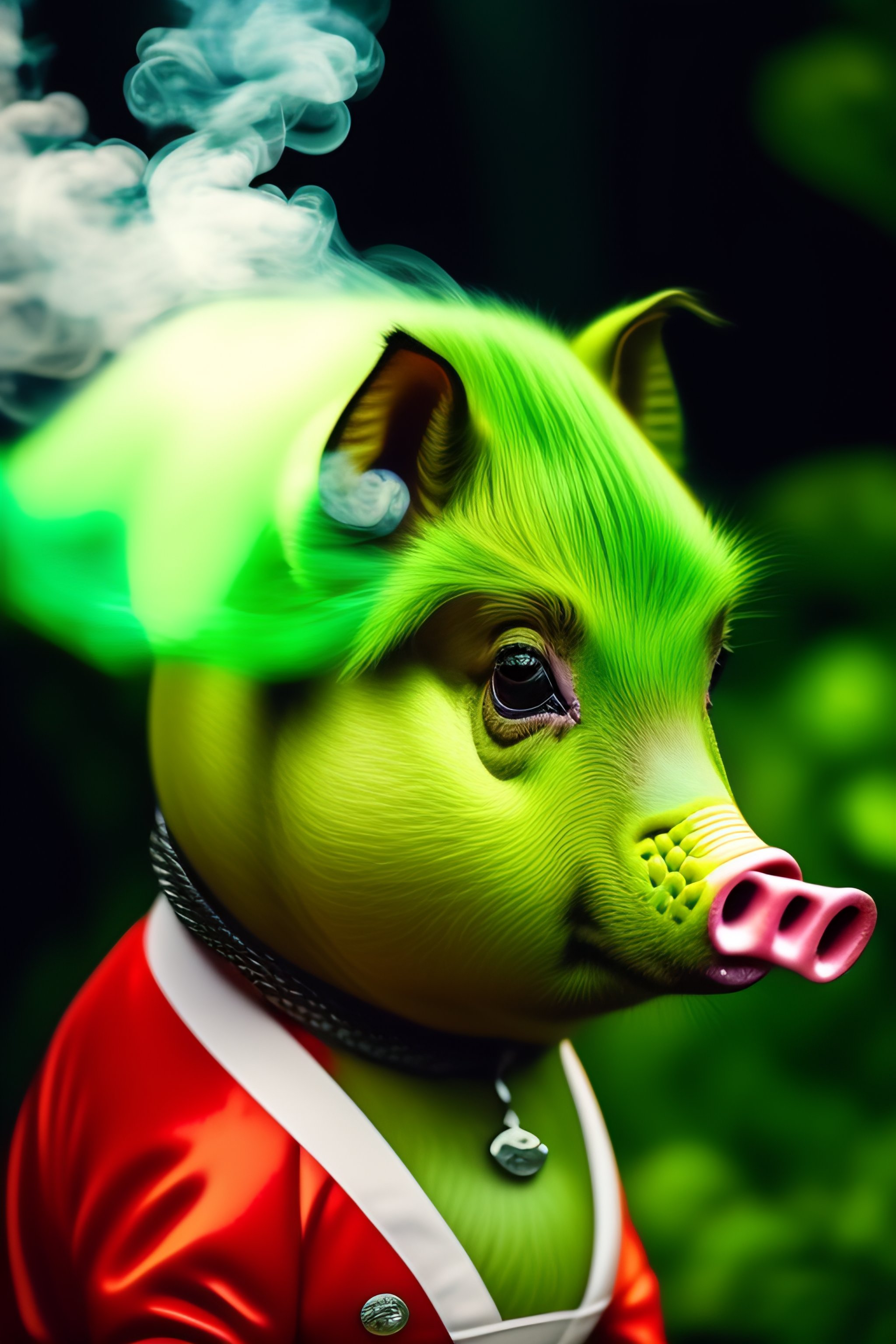 Lexica - A green pig smoking in manga style