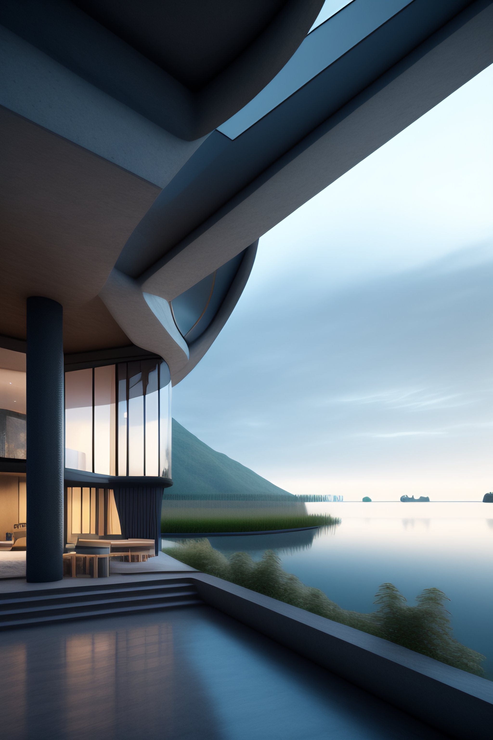 Lexica - Organic house next to the lake, zaha hadid, render, 8k ...