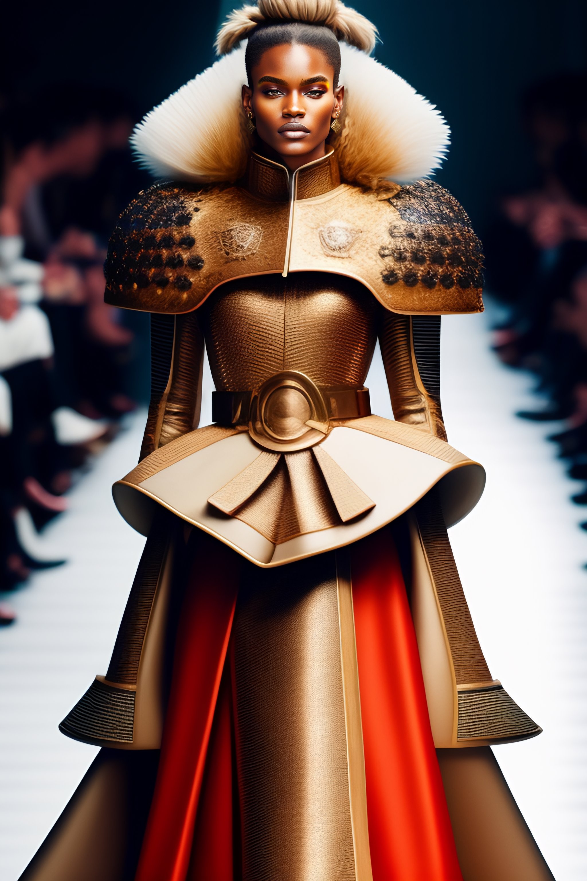 Lexica - Fashion model walking down a catwalk, wearing an armor ...