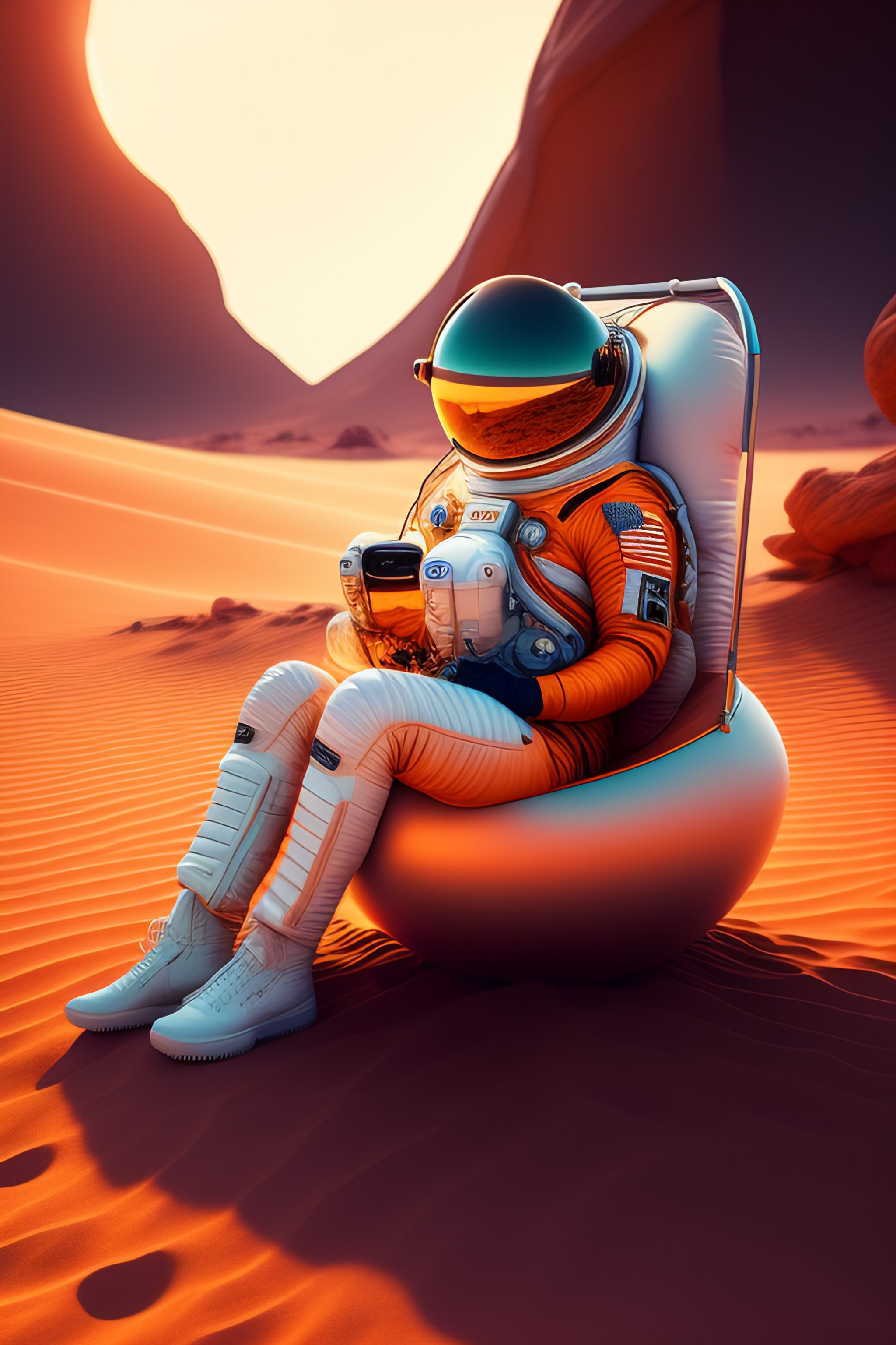 Lexica - An astronaut resting on mars in a beach chair, vibrant ...