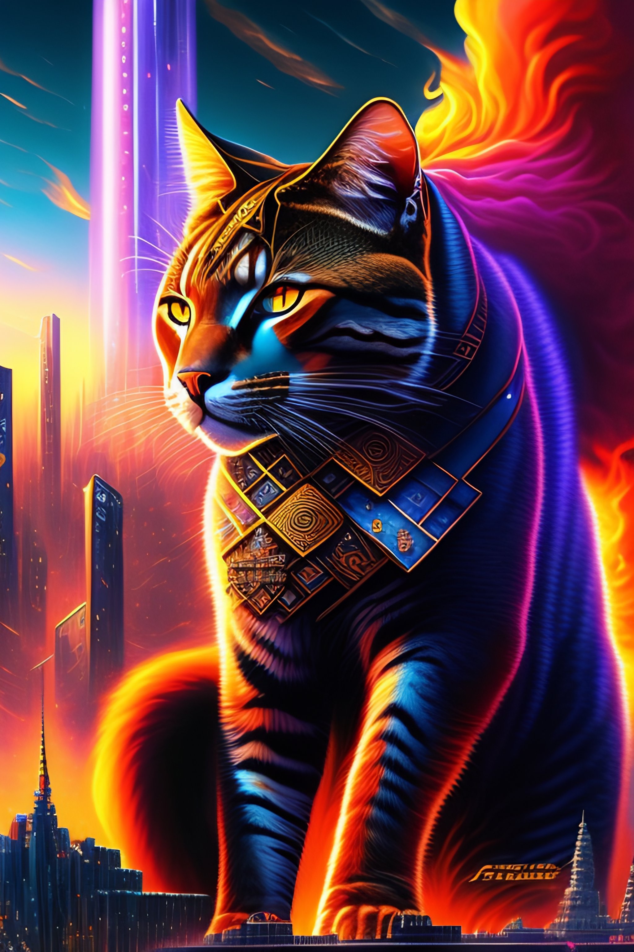 Lexica - A giant anthropomorphic robotic cat destroys a metropolis ...