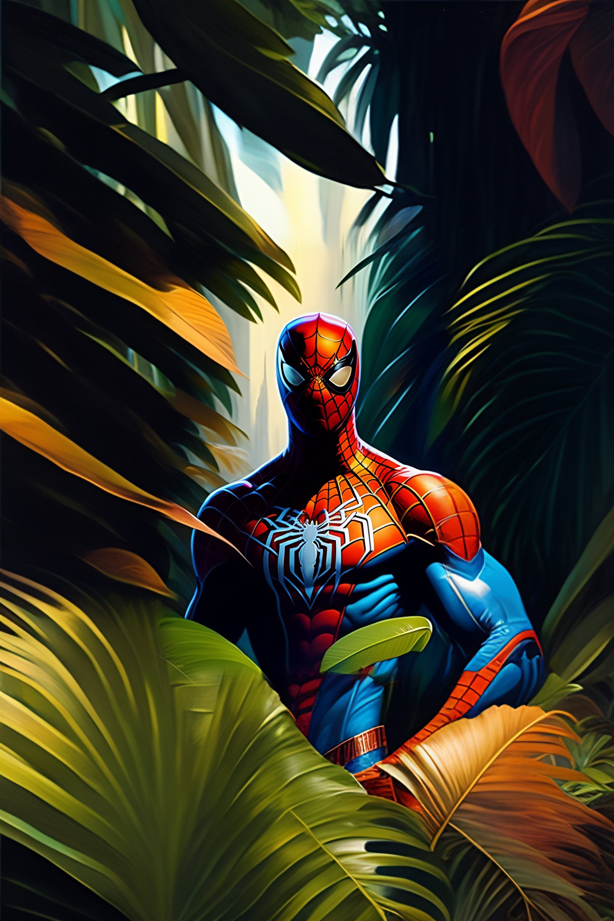 Lexica - "Spider-Man in the Jungle" by Syd Mead, cold color palette ...