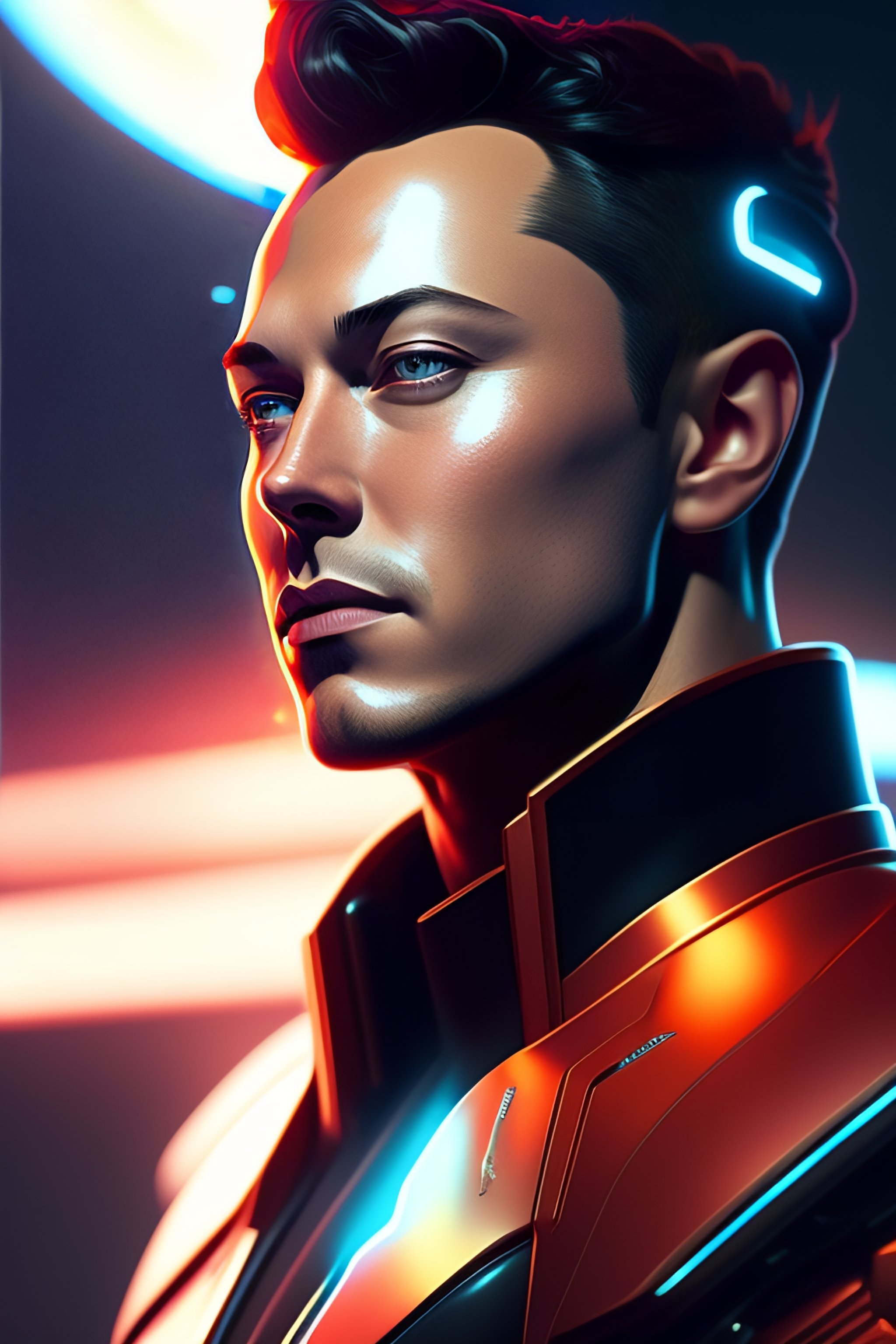 Lexica - Portrait of a cyborg elon musk, metallic skin, led lights ...