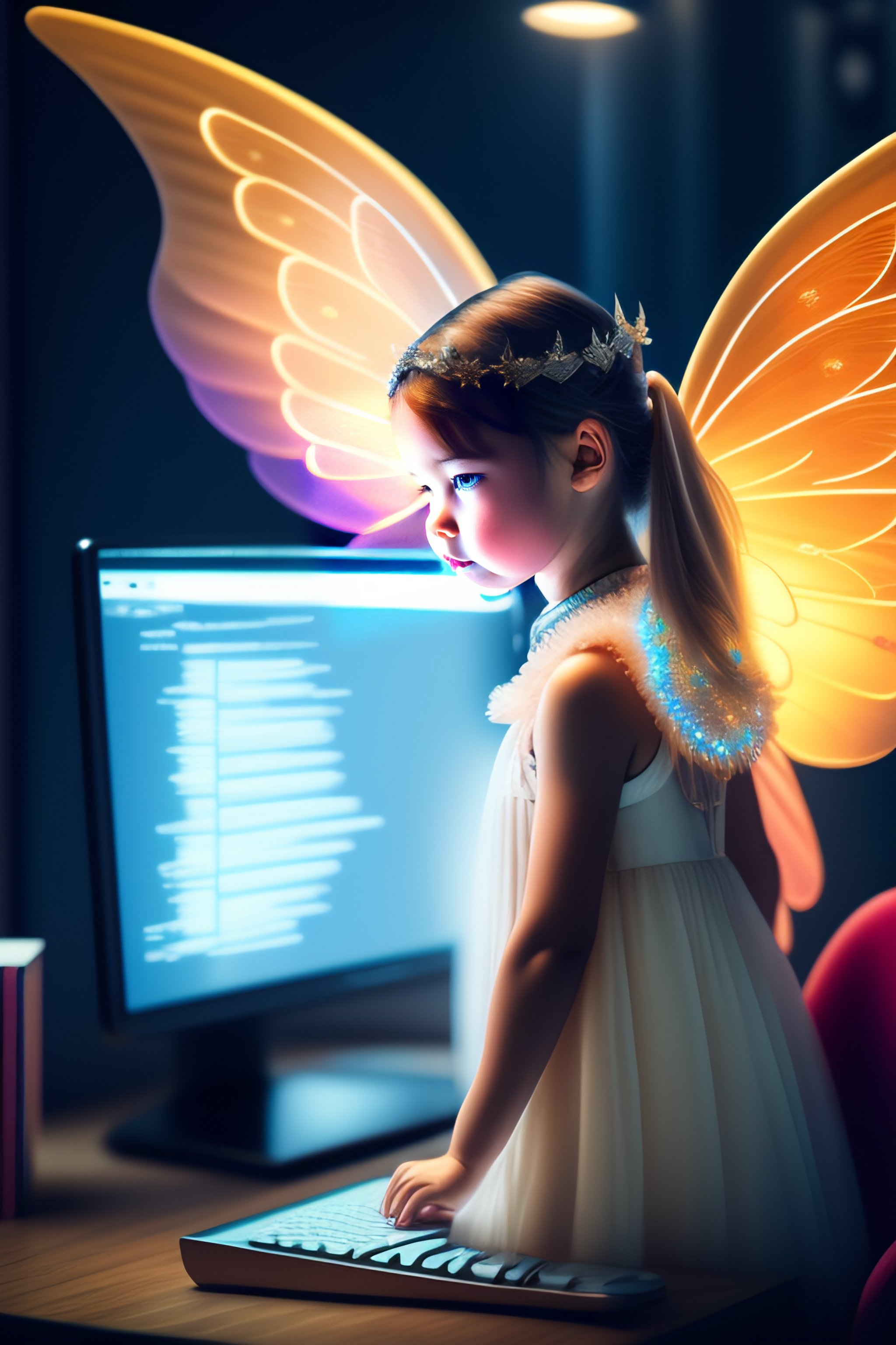 Lexica - Fairy with wings writing code on a computer