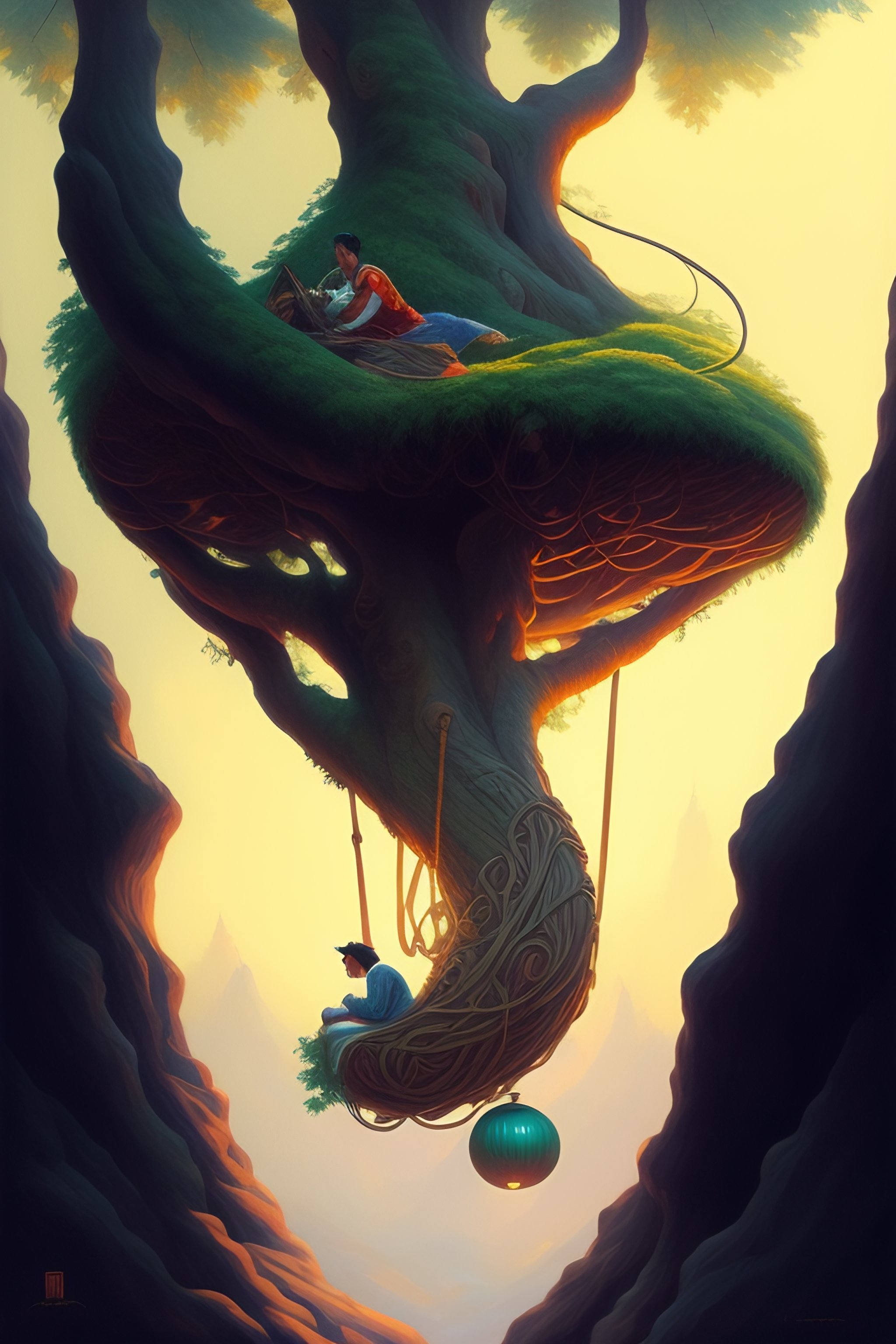 Lexica - A man upside down with a rope on a tree painted by tsuyoshi nagano, greg rutkowski ...