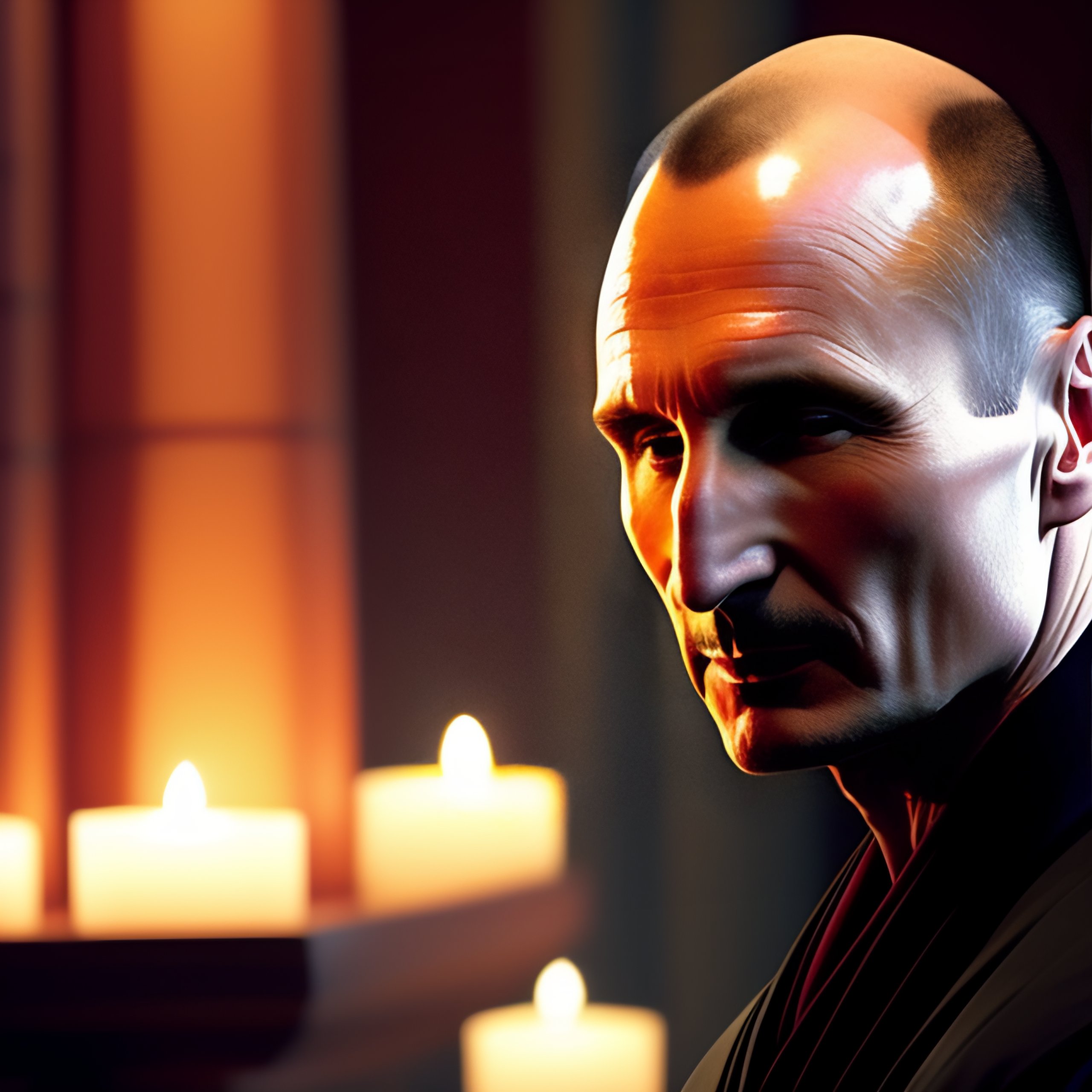 Lexica - Liam Neeson as a bald Buddhist priest practicing meditation ...