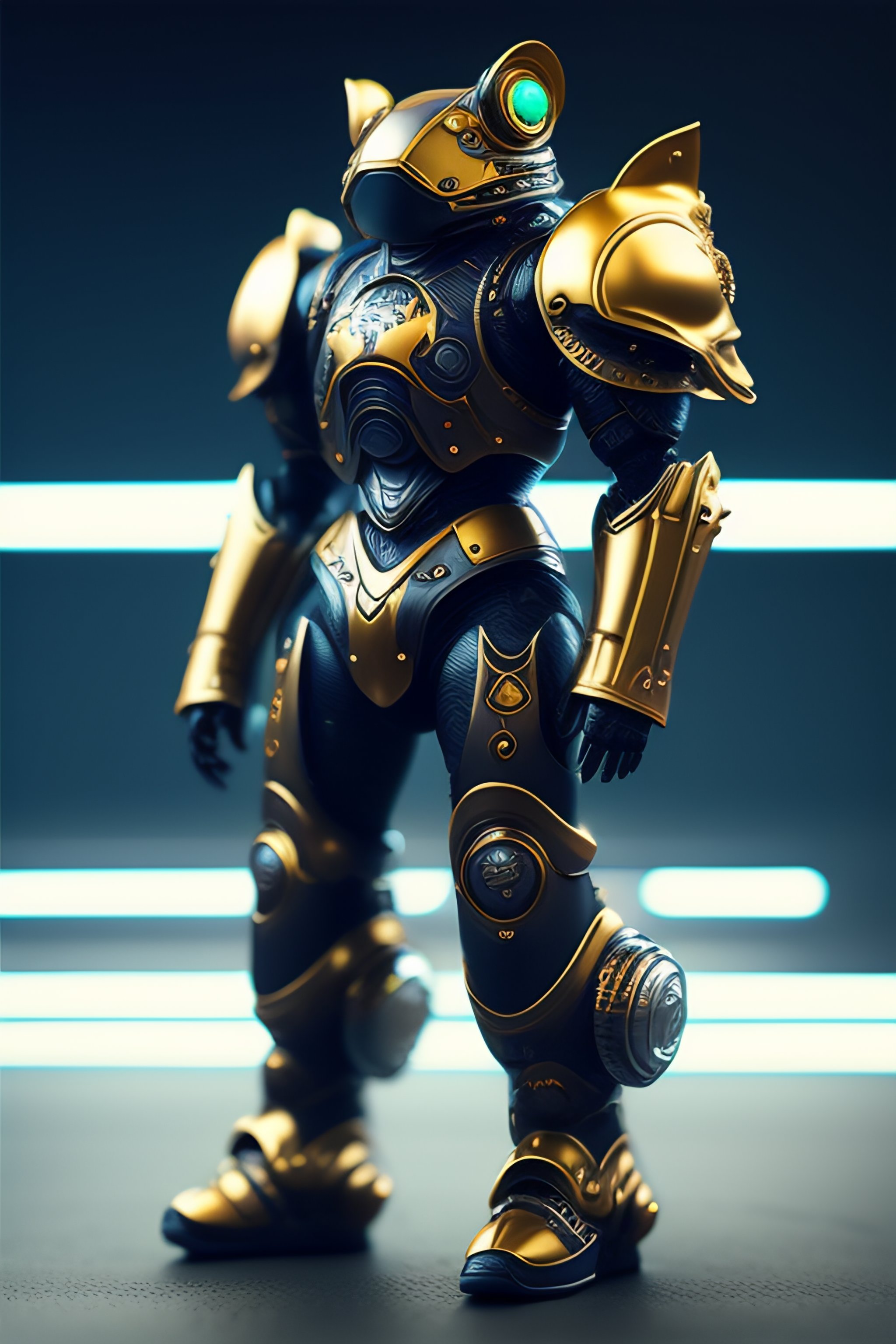 Lexica - Cyberpunk style robot frog battle armor full body pristine