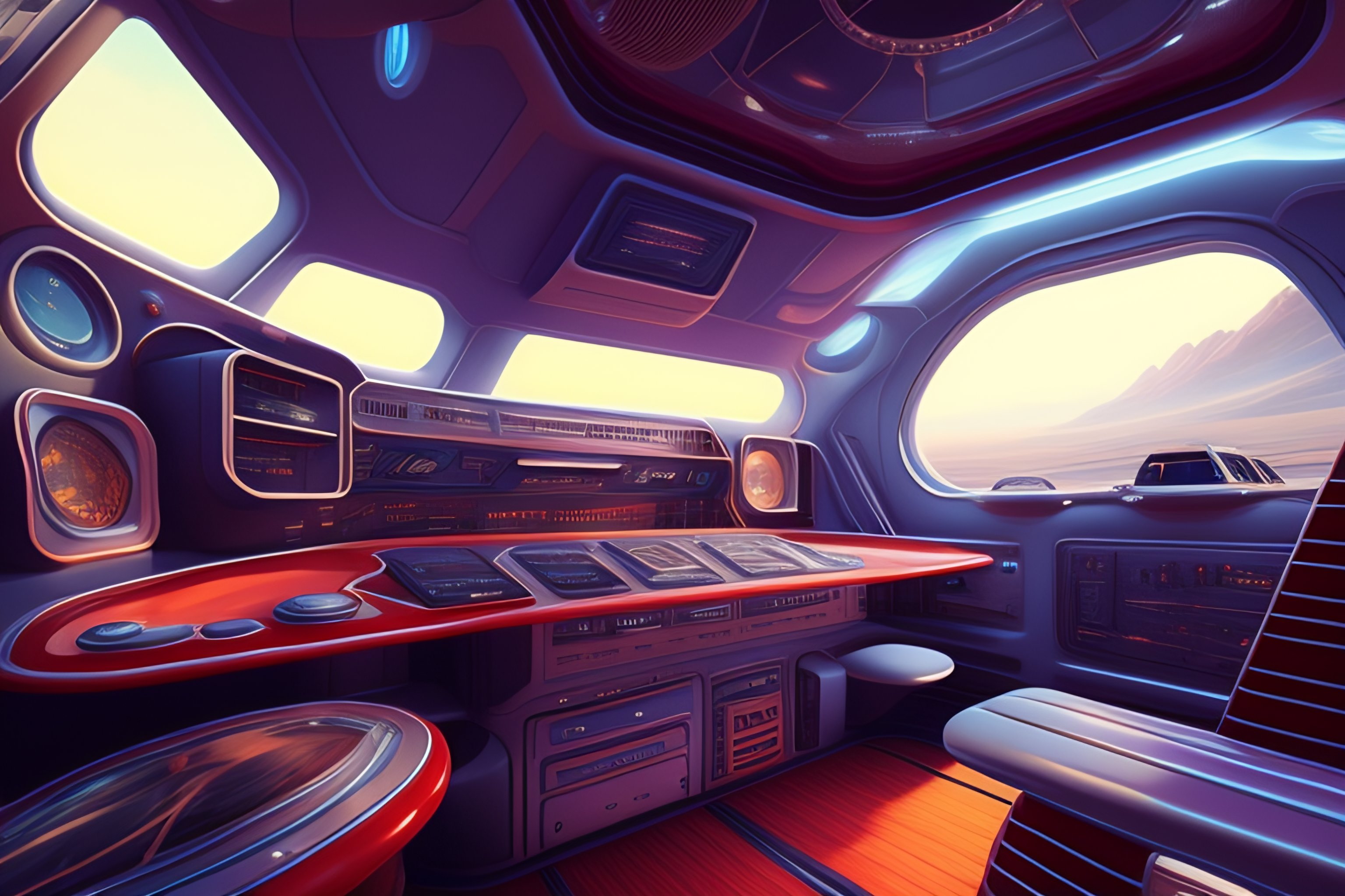 Lexica - Highly detailed interior of a retro spaceship with large ...