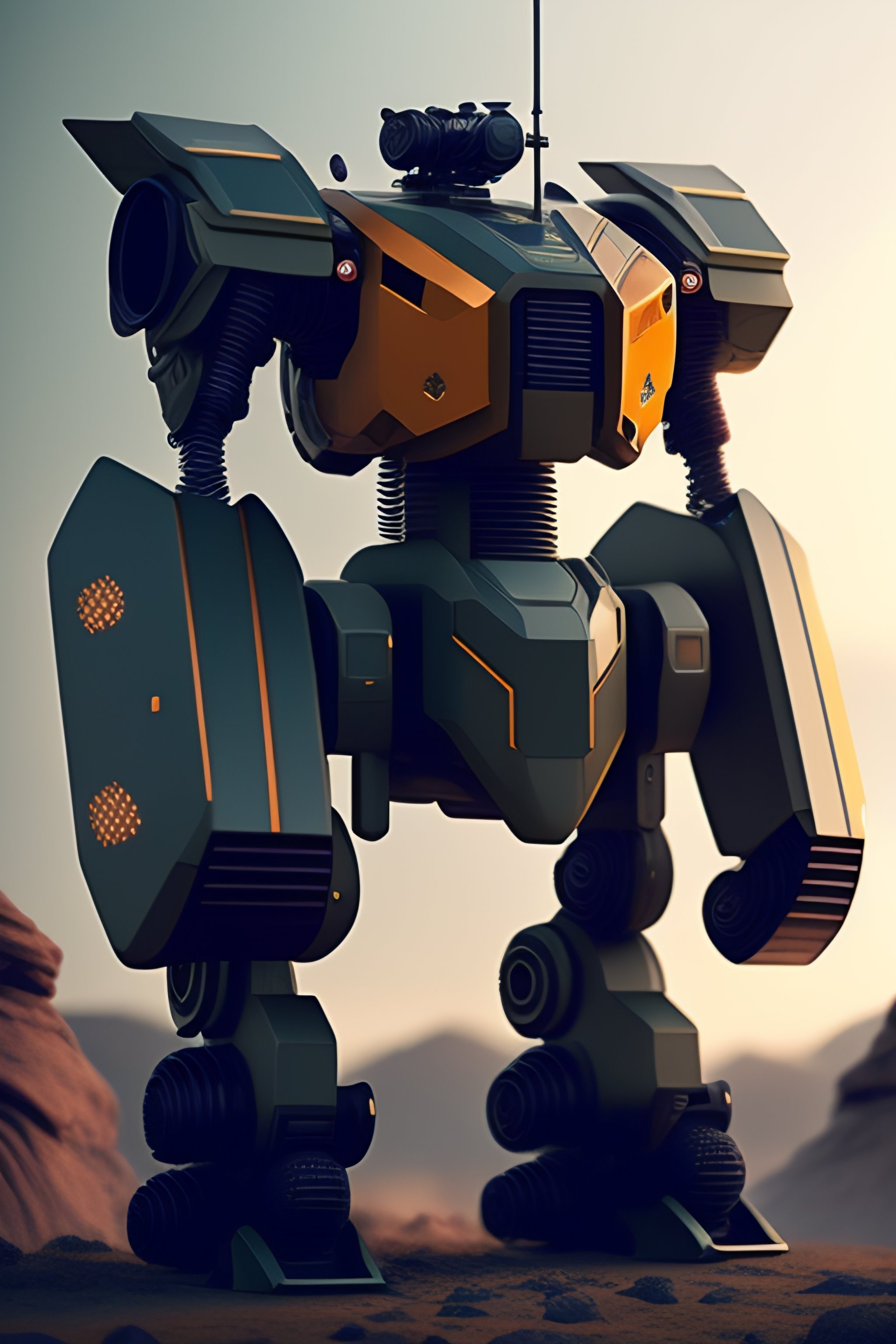 Lexica - Mech robot with hexagonal weapons for war, kinfolk magazine