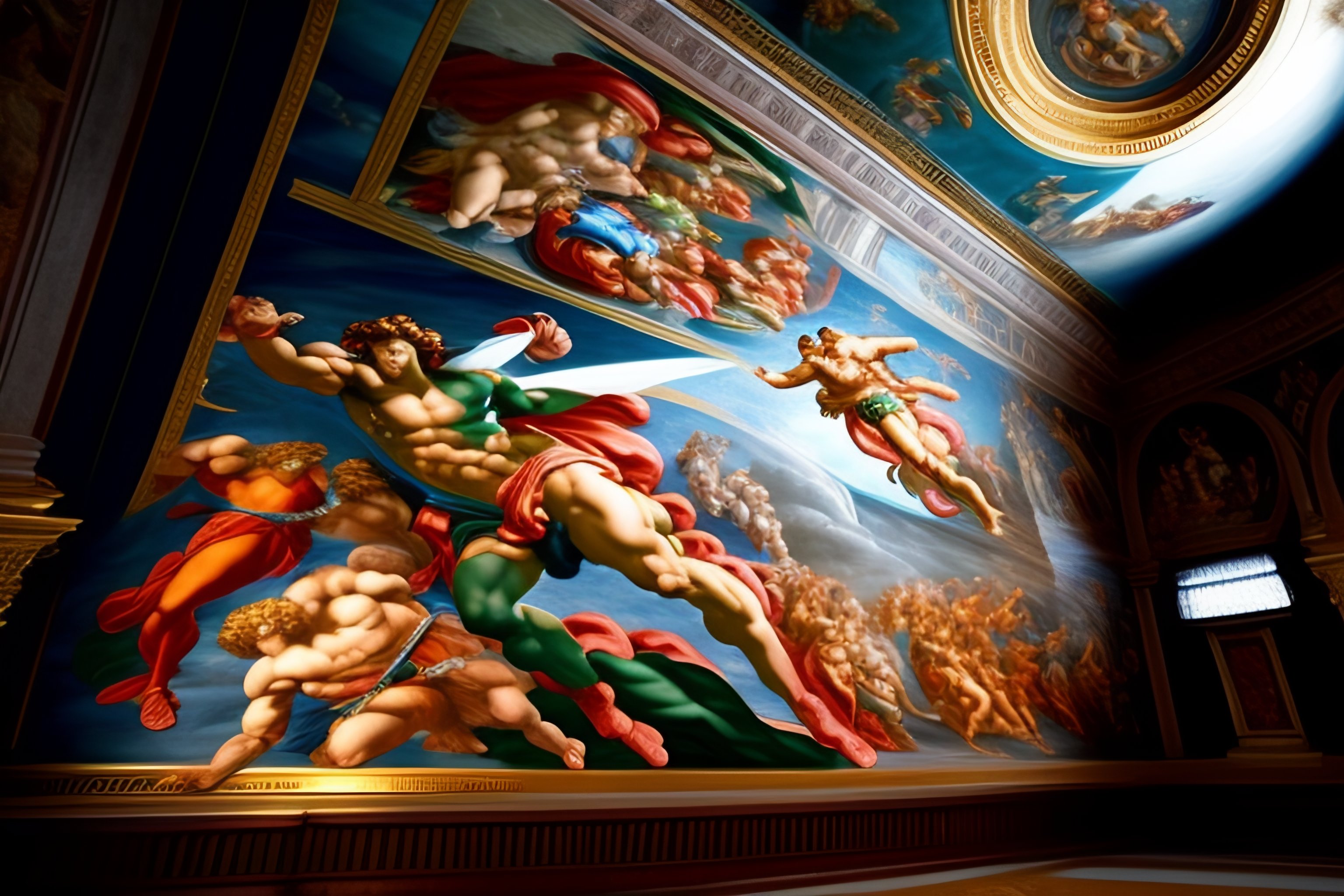 Lexica - Sistine chapel with marvel characters, Michelangelo, fresco ...