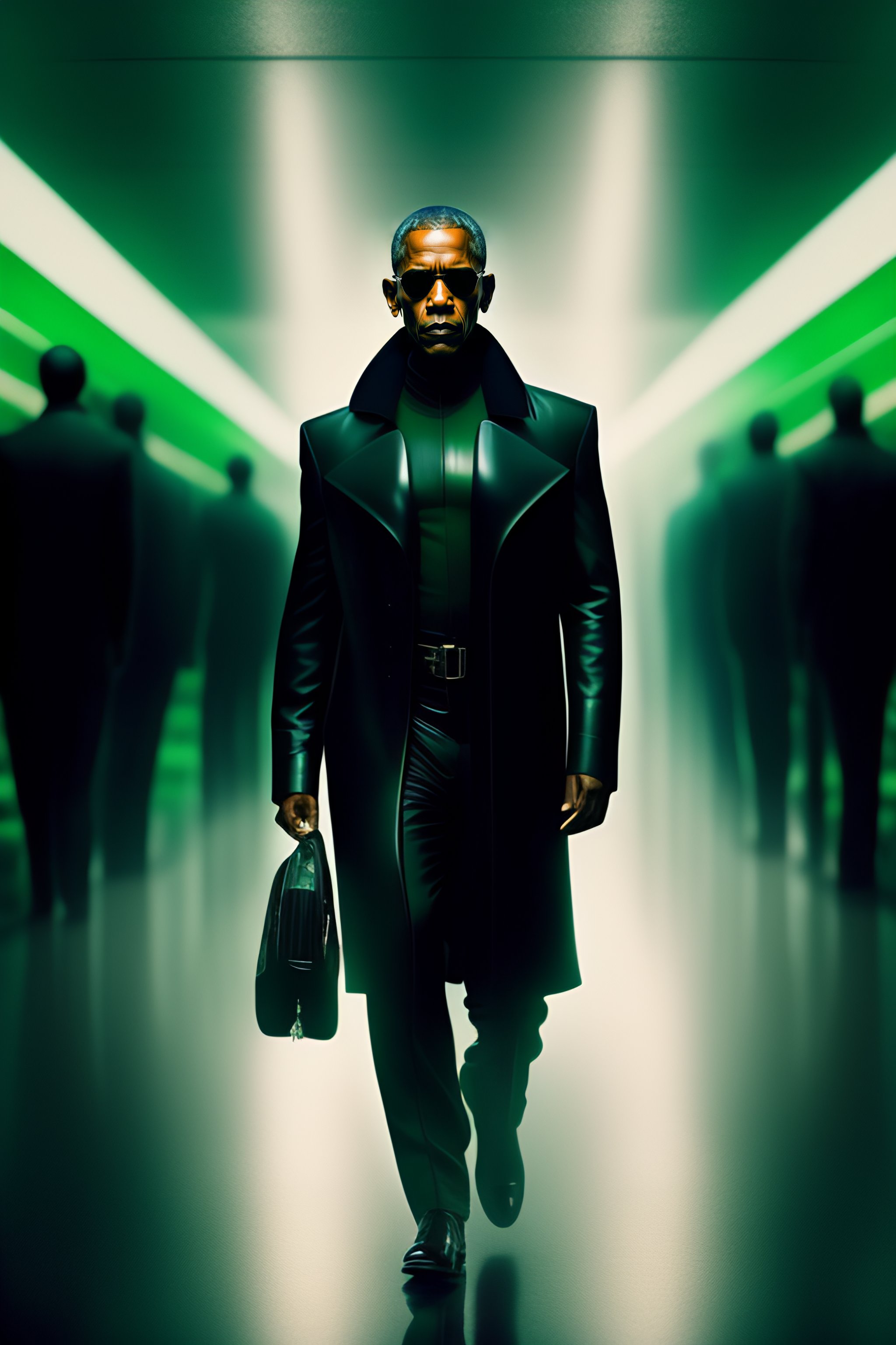 Lexica - Film still of obama as Neo in the matrix, full body, leather ...