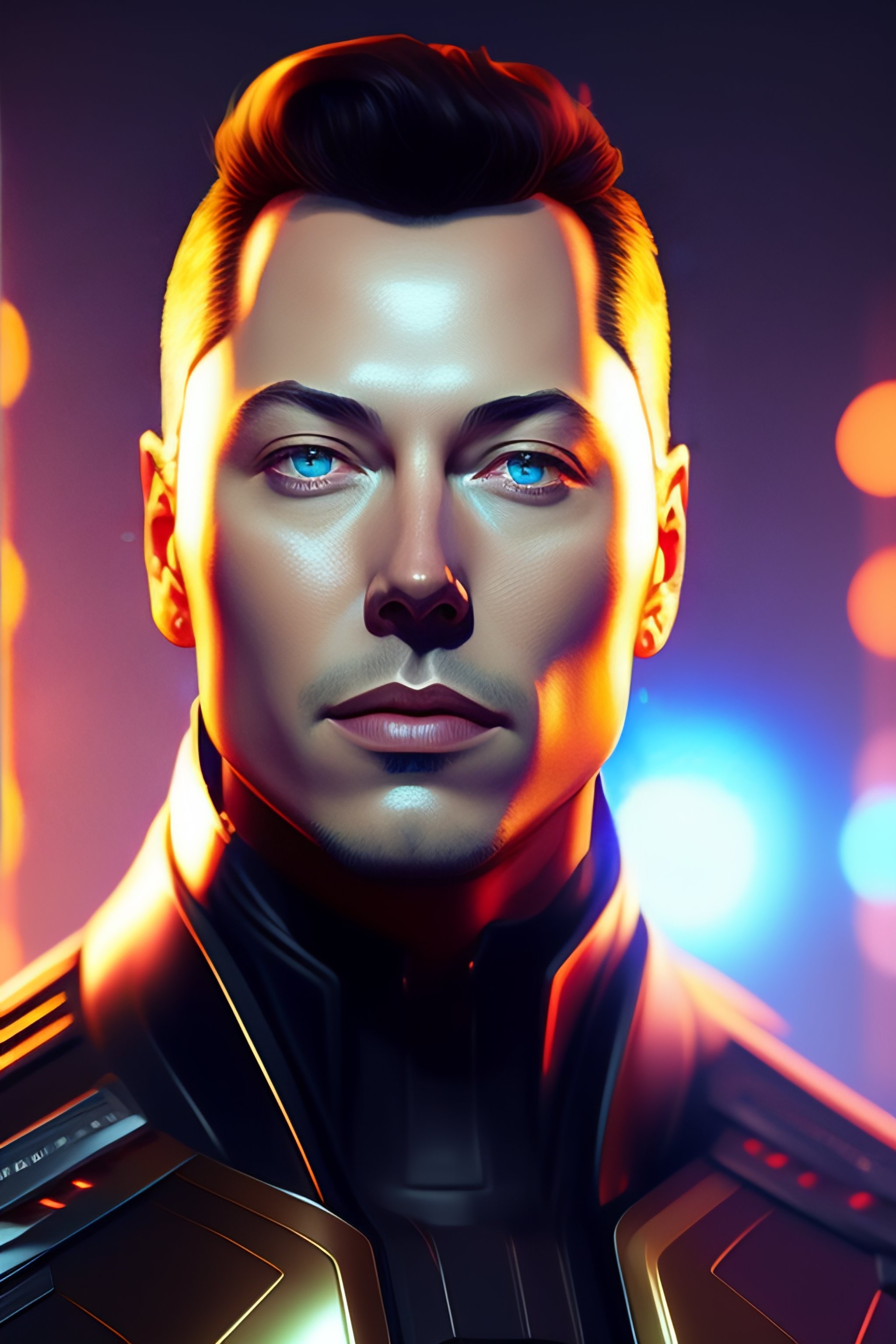 Lexica - Portrait of a cyborg elon musk, metallic skin, led lights ...