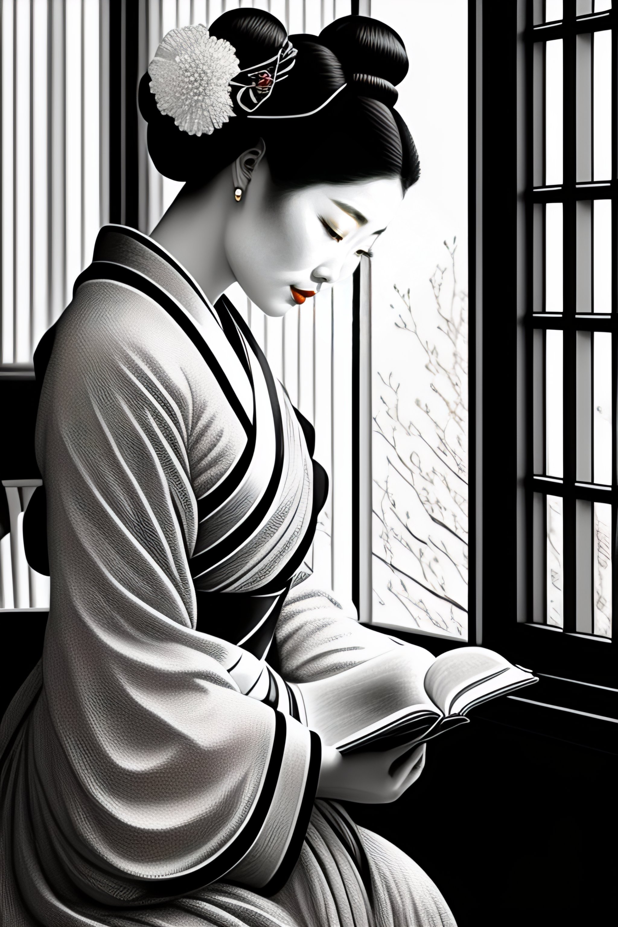Beautiful Geisha Drawing