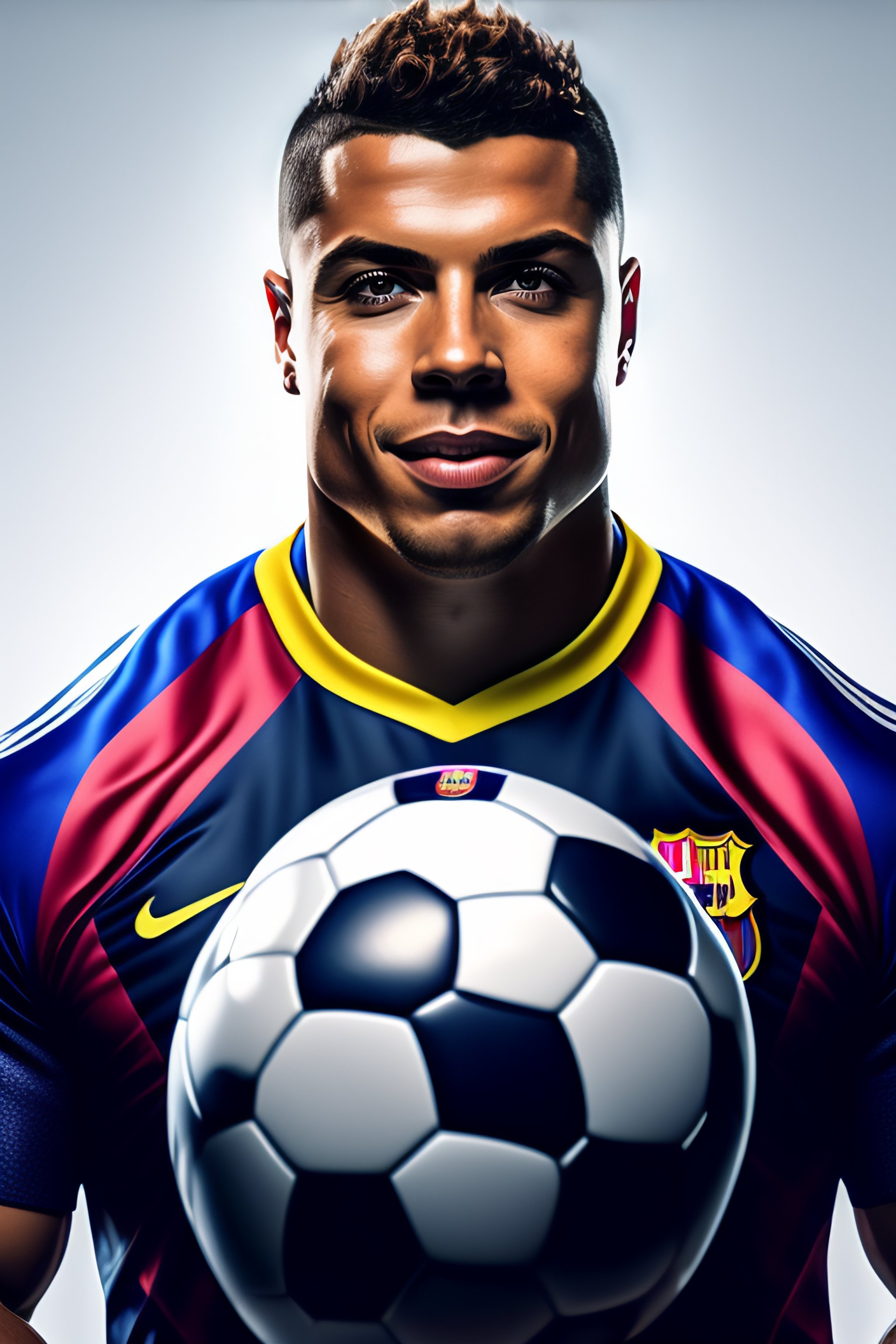 Lexica - Portrait of ronaldo nazario holding a soccer ball, wearing the ...