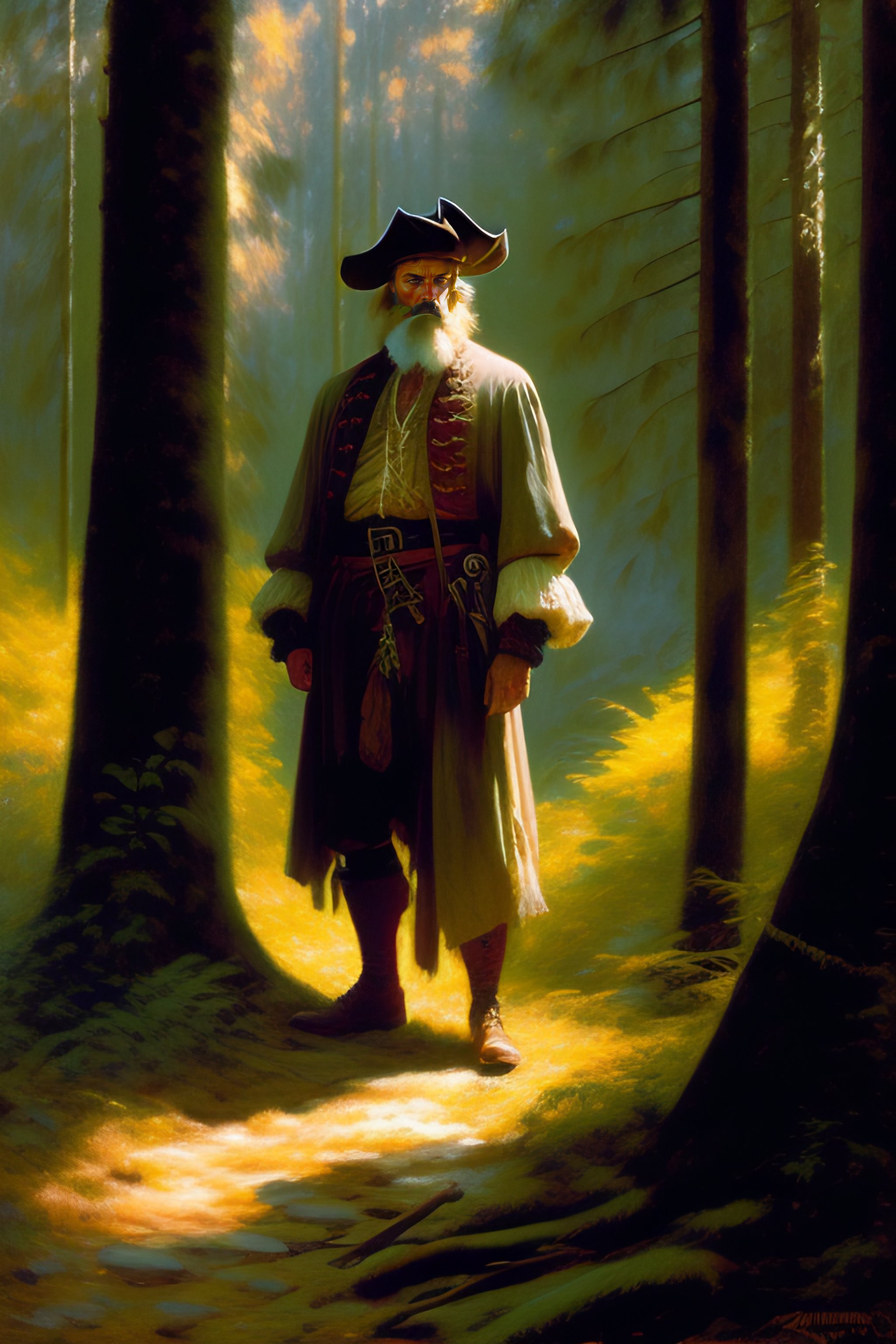 Lexica - Old pirate, art by Steve Huston, in a forest, heavy grain ...
