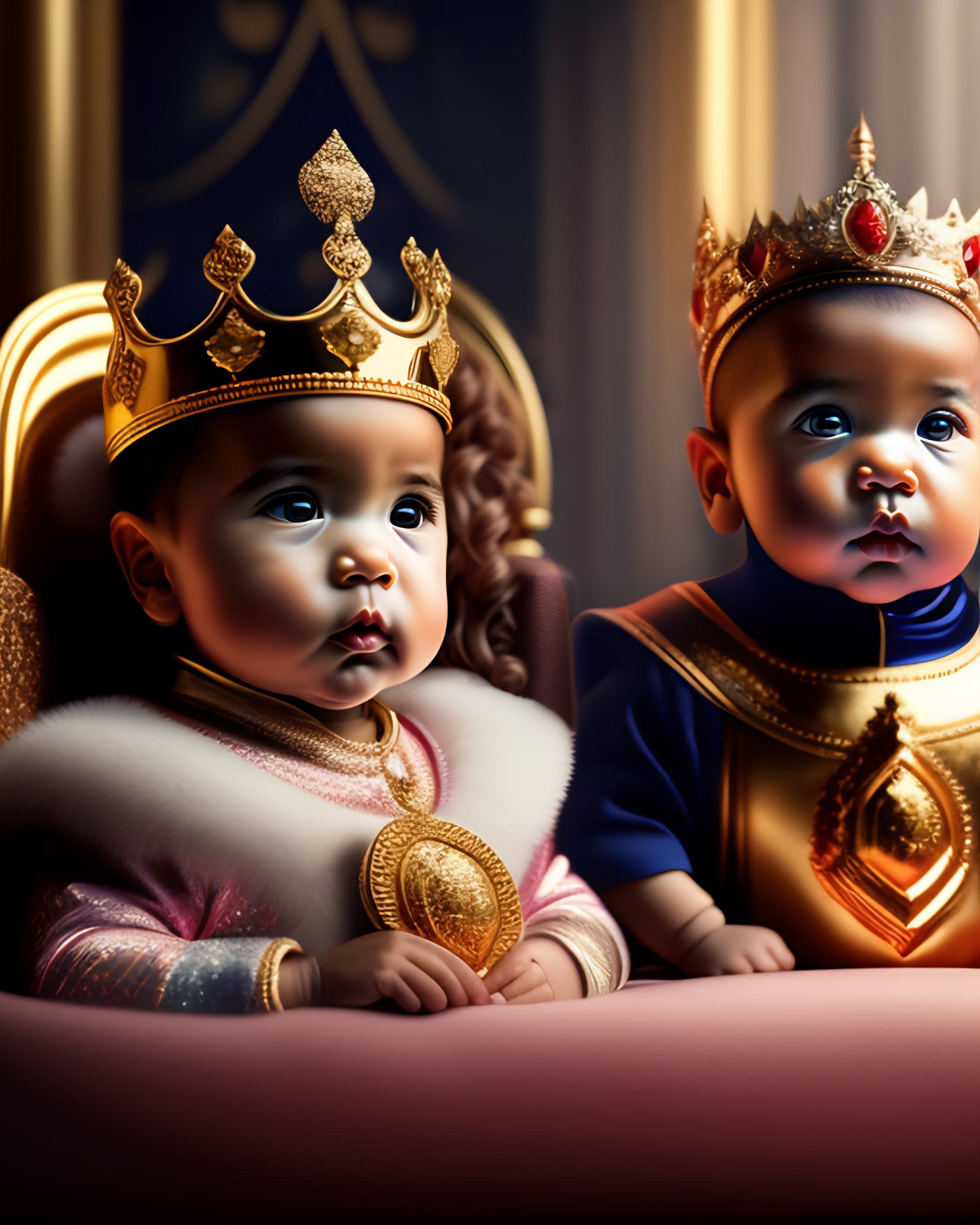 Lexica - A portrait of two babies as king and queen with crown and ...