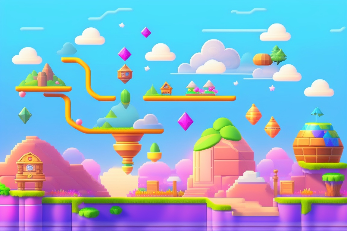 Lexica - 2D illustration, Kirby Star Allies, daylight, map, game areas ...