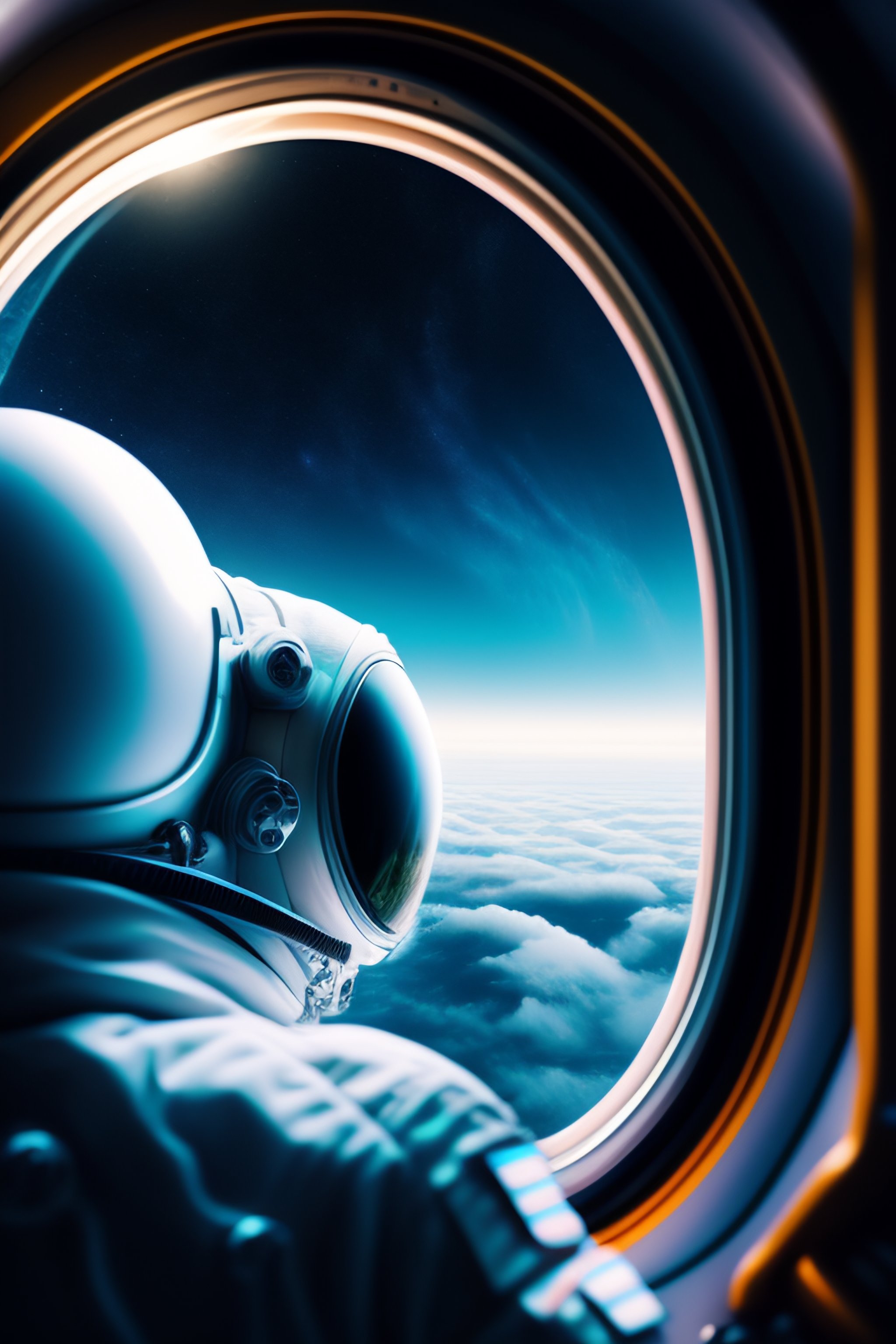 Lexica - An astronaut looking out the window of a spaceship, ultra ...
