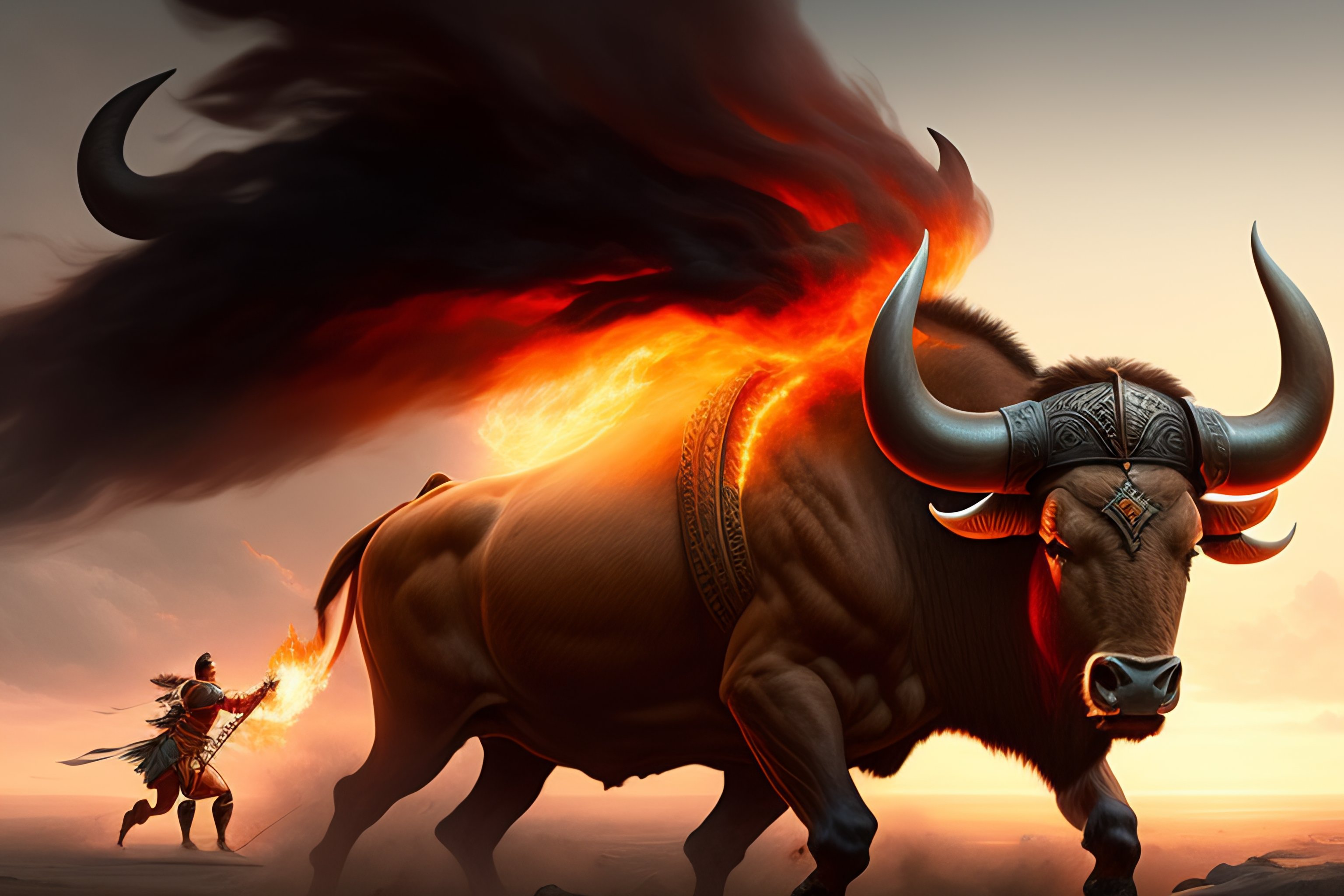 Lexica - A spartan gladiator fighting a charging longhorns buffalo ...