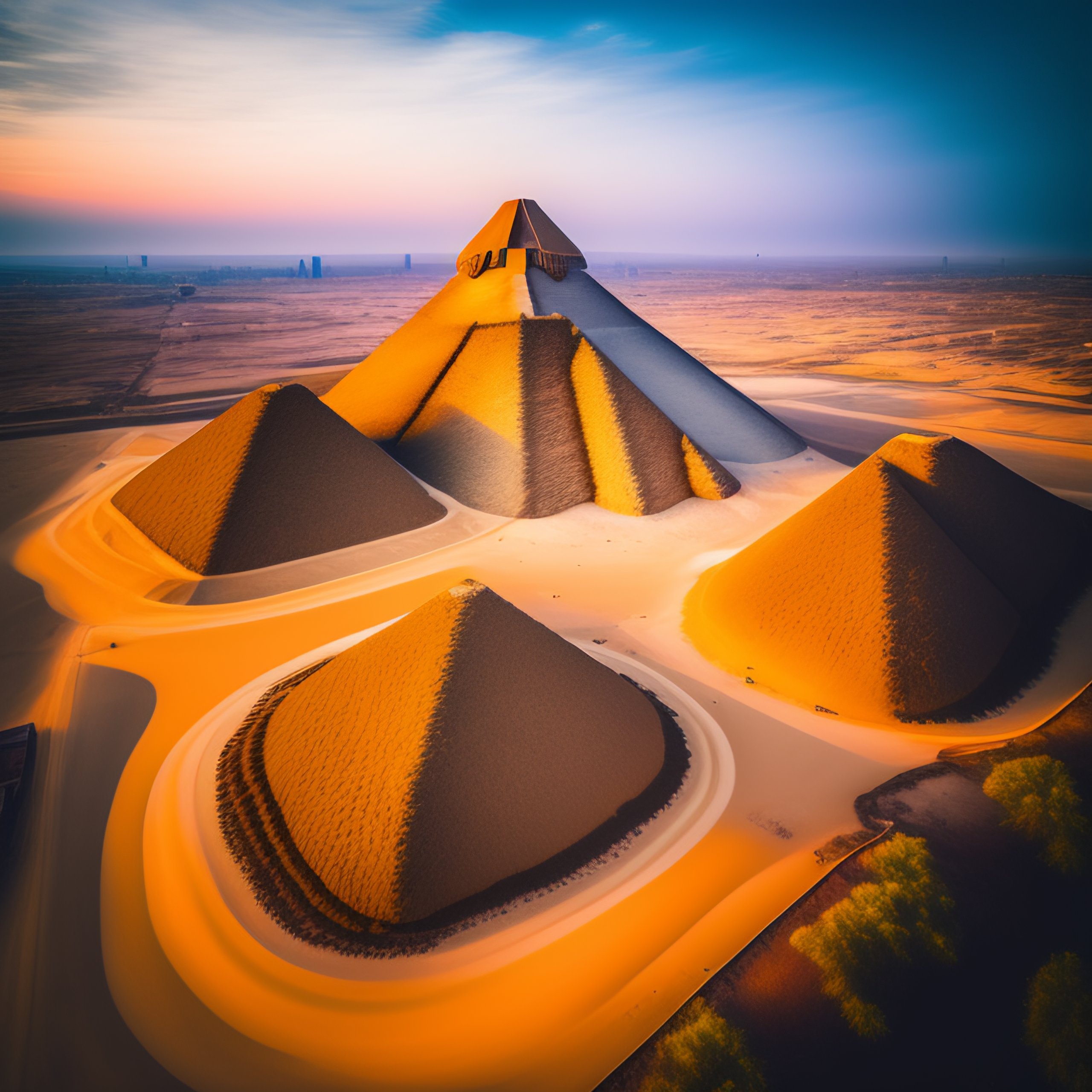 Lexica - Drone photo of the three pyramids of Giza in white color, in ...