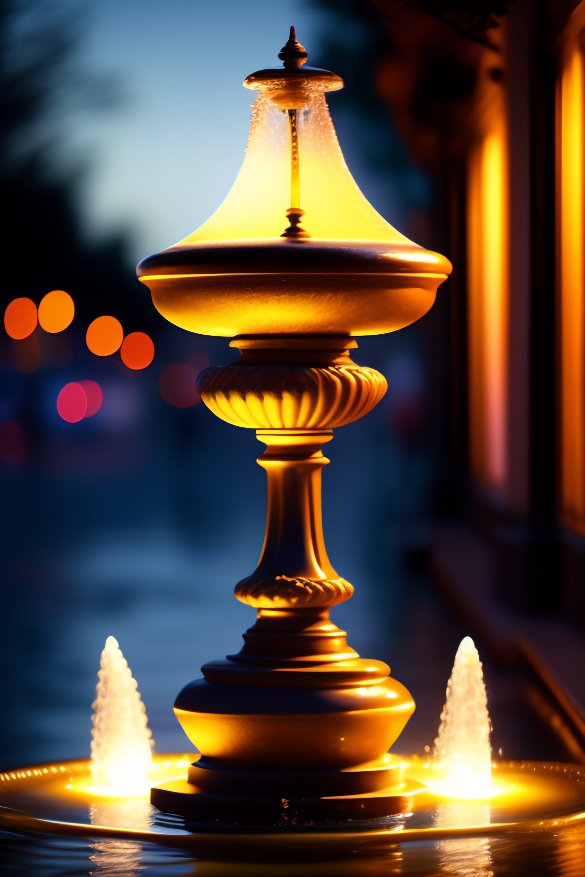 Lexica - Photorealistic fountain illuminated by an old-fashioned street ...