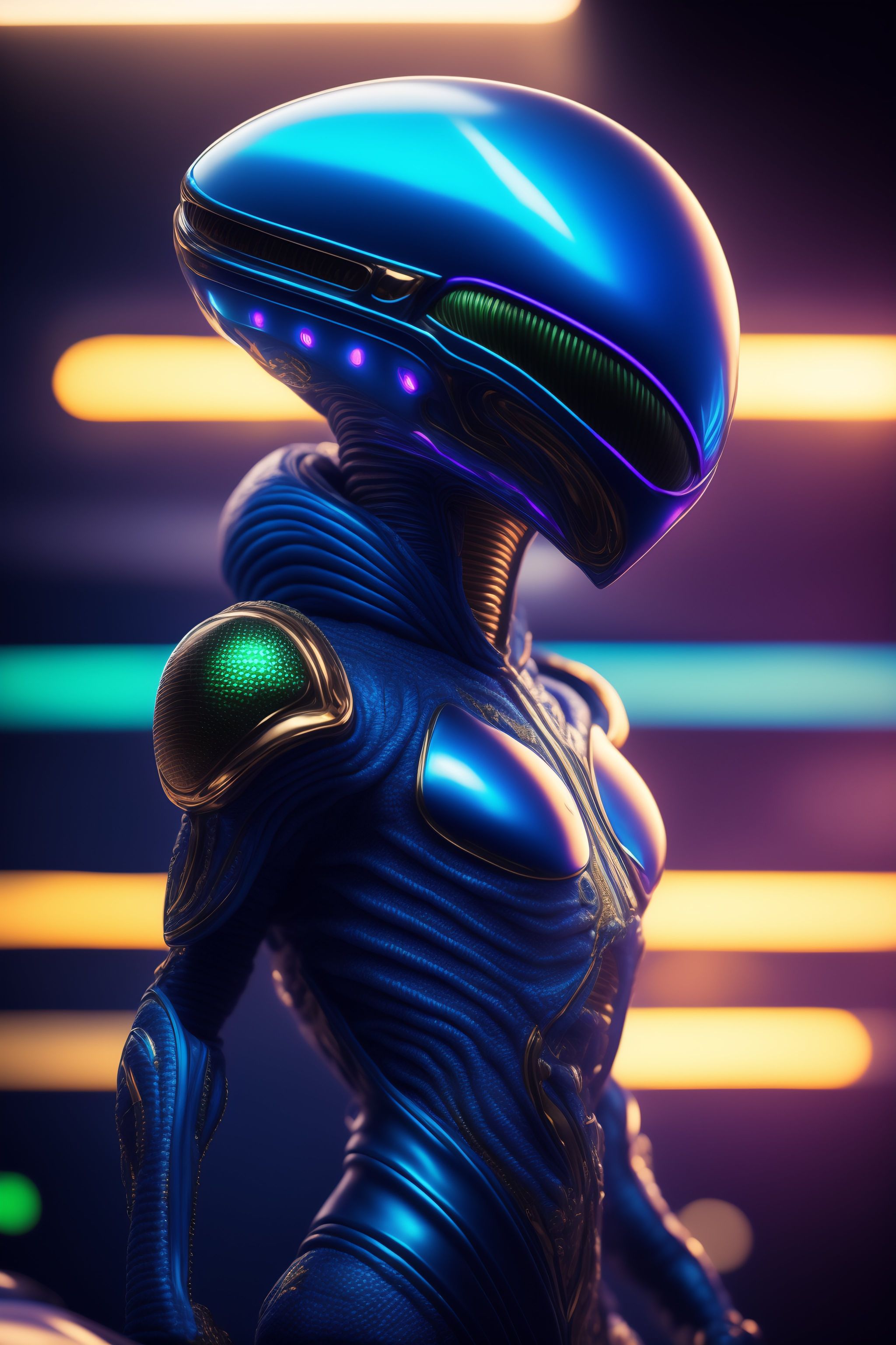 Lexica - Alien skateboarder, ultra realistic, blue skin, big green eyes ...