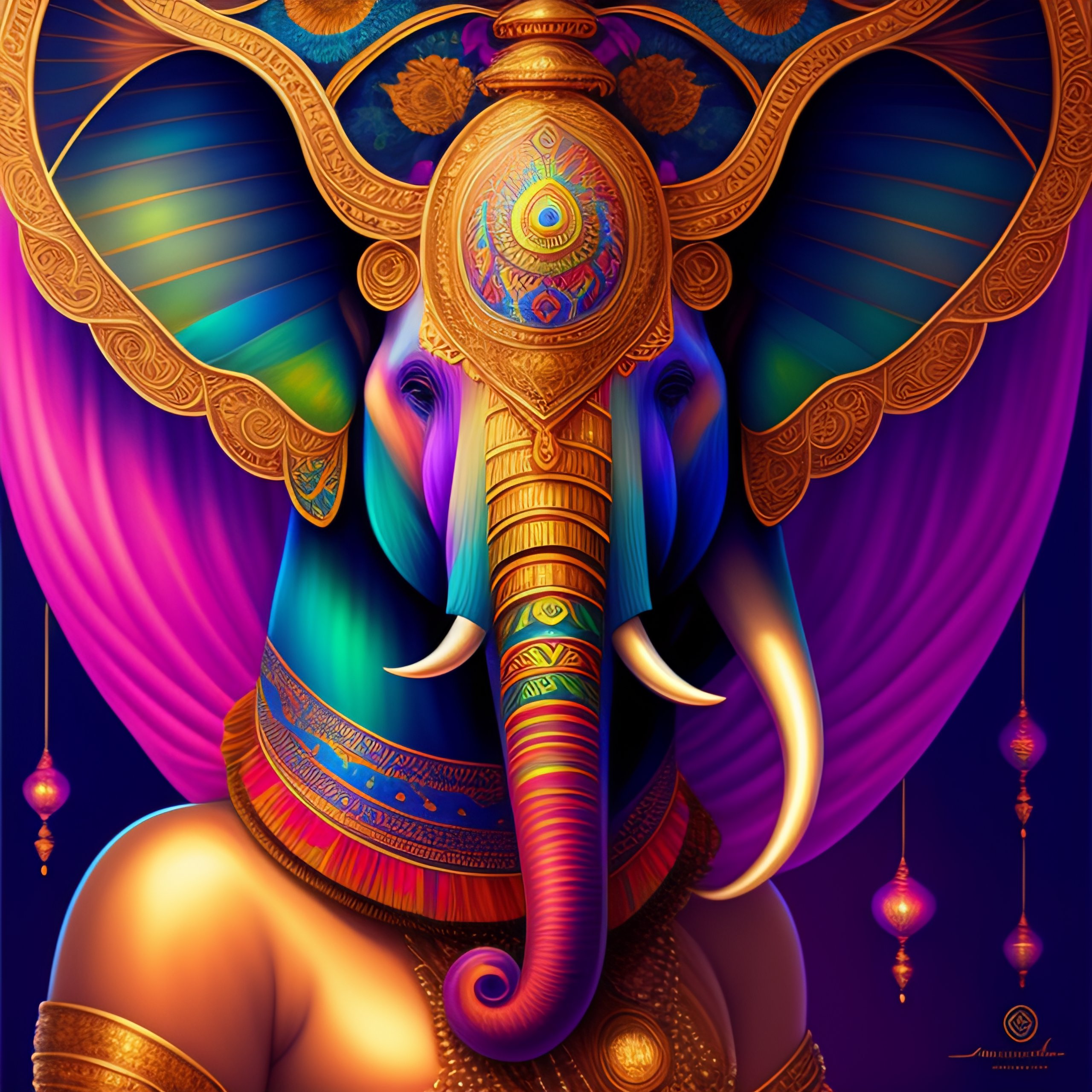 Lexica - Centered detailed portrait of a masked elephant wearing a ...