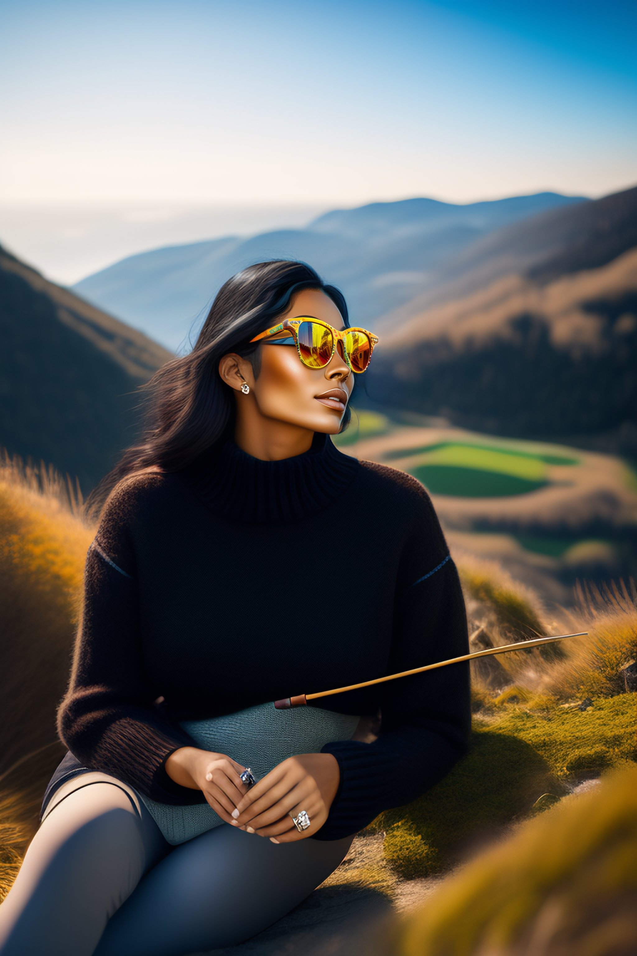 Lexica - Tan girl with black hair and brown eyes wearing black ray bans ...