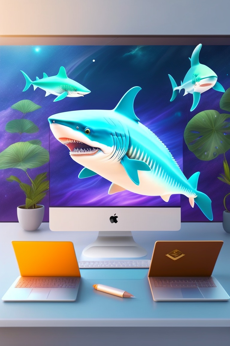 Lexica - SHARKS IN FRONT OF A COMPUTER HANDLING IT, LIVELY, CUTE ...