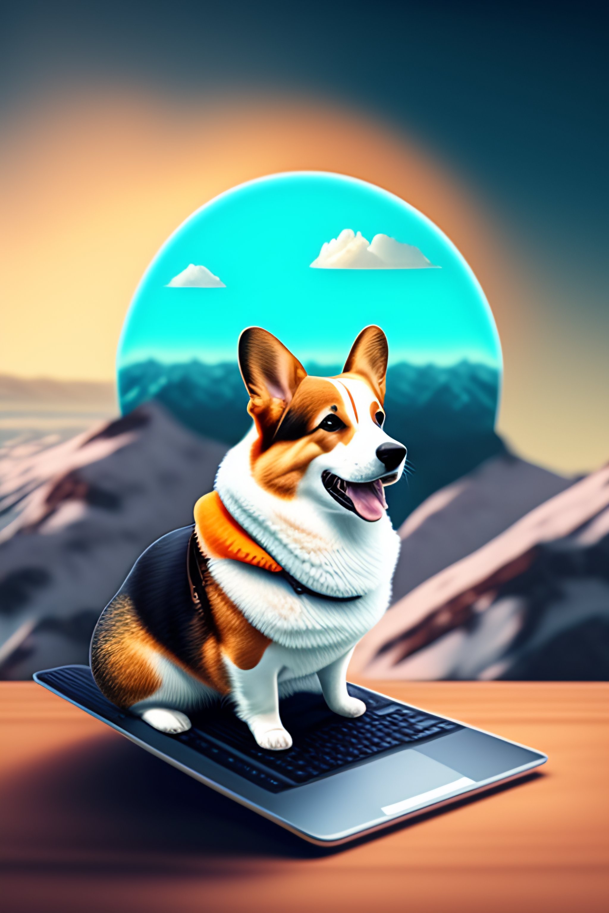 Lexica - Illustration of a corgi typing on a laptop while sitting on a ...