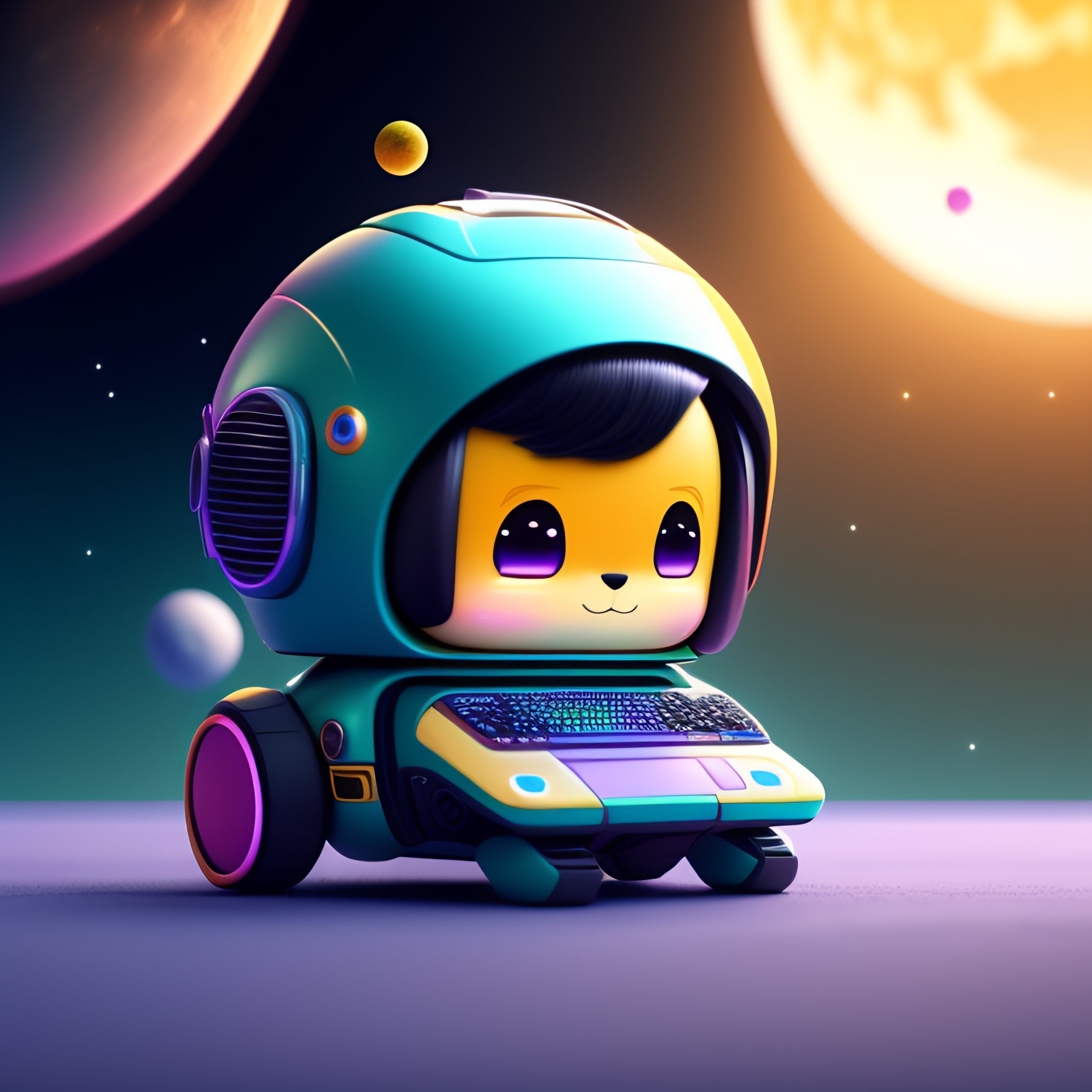 Lexica - A small hyper-cute chibi robot, working on his laptop computer ...