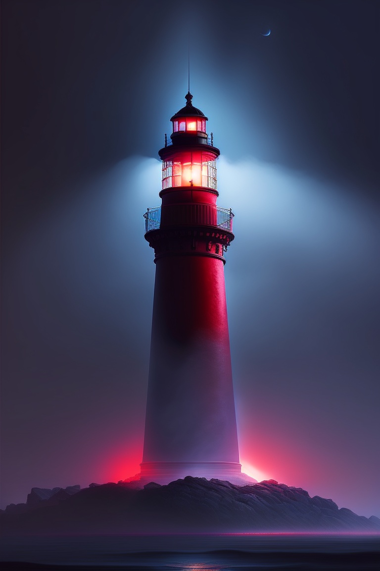 Lexica - An illustration of the lighthouse at night, surrounded by mist ...
