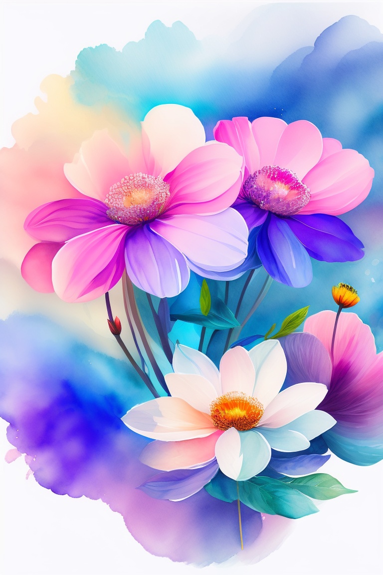 Lexica - Watercolor flowers with blue, purple and pink colors