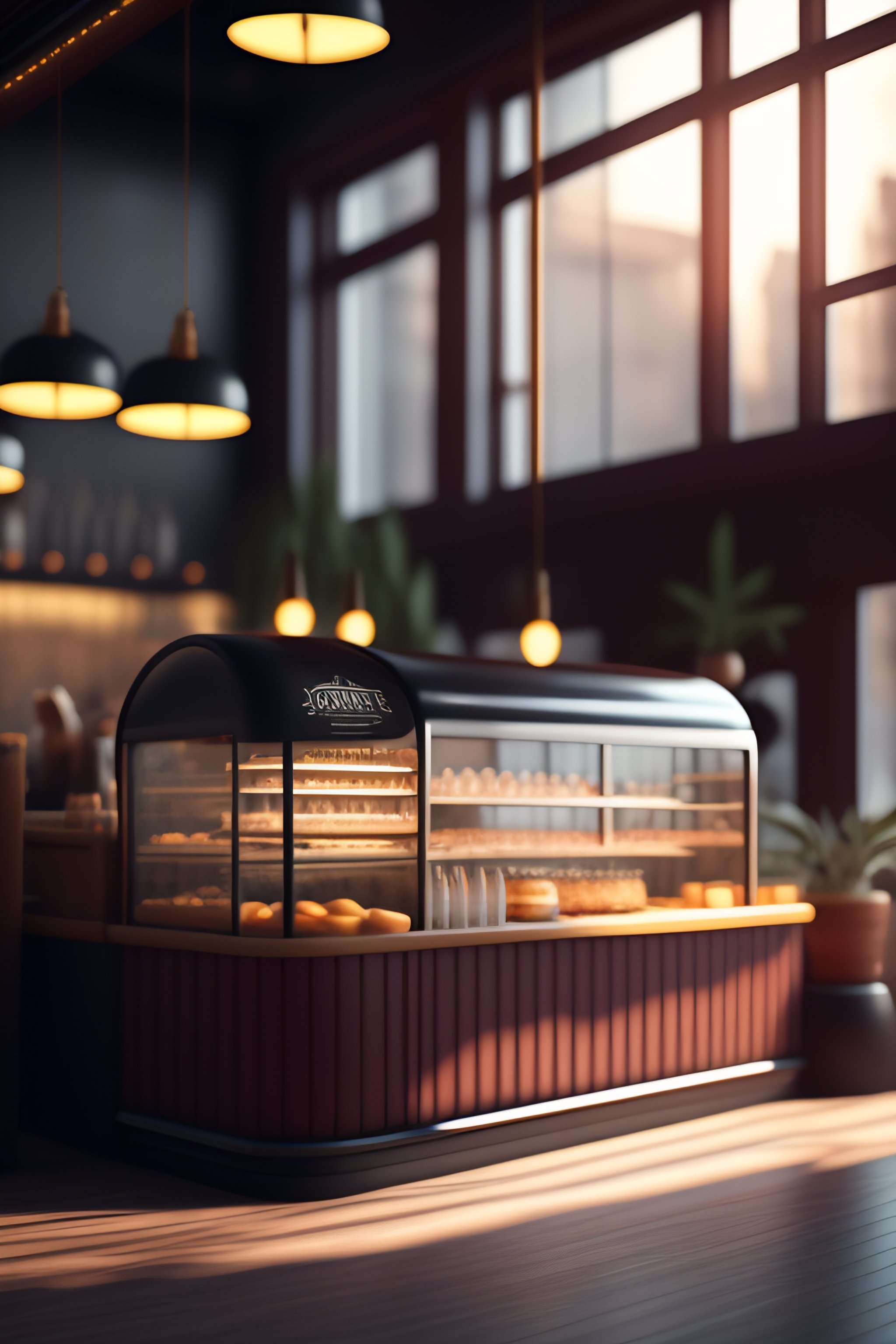 Lexica - Cafe interior, industrial effect, ultra-realistic, octane render.