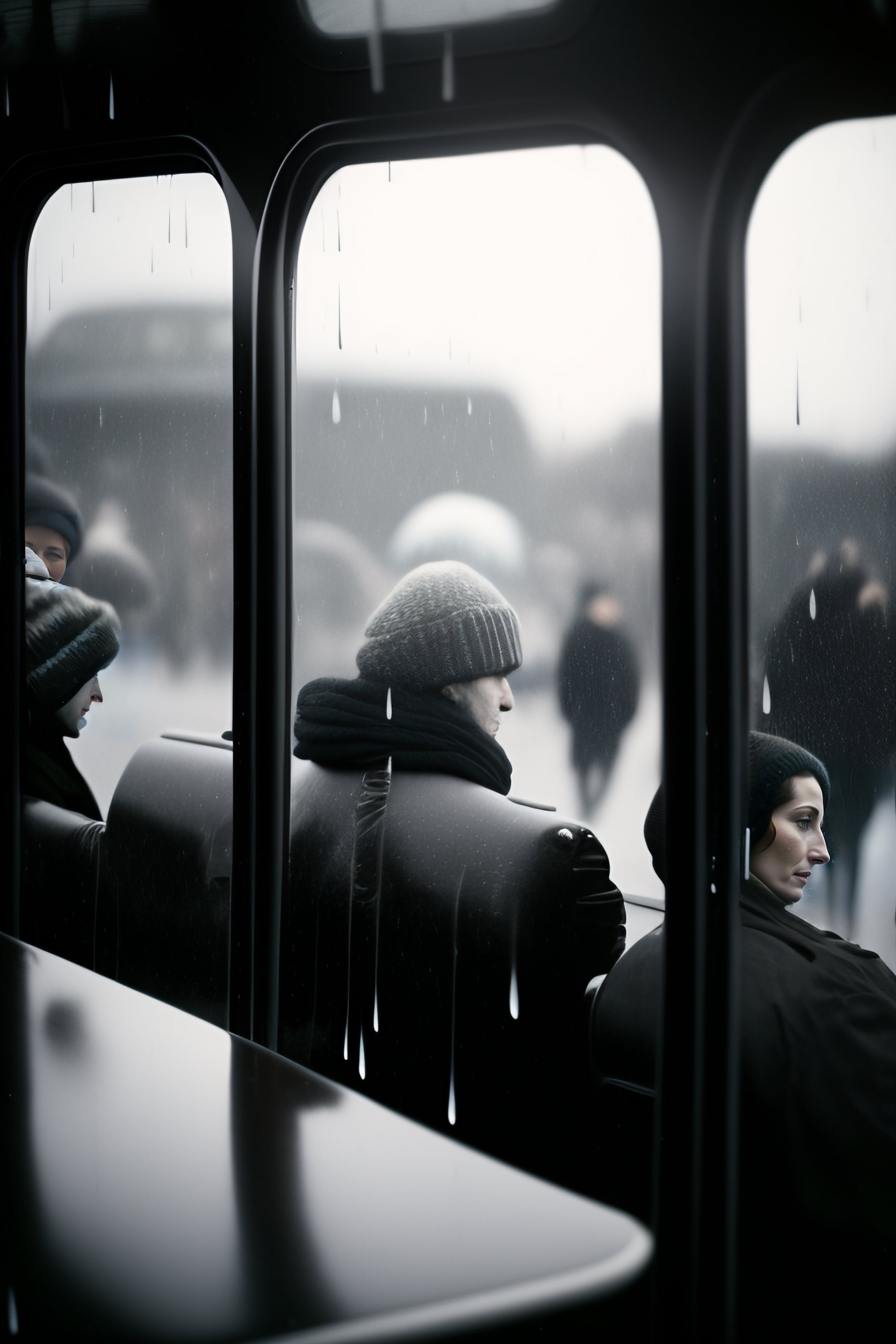 Lexica - Lateral view of peoples inside a bus , view from inside a ...