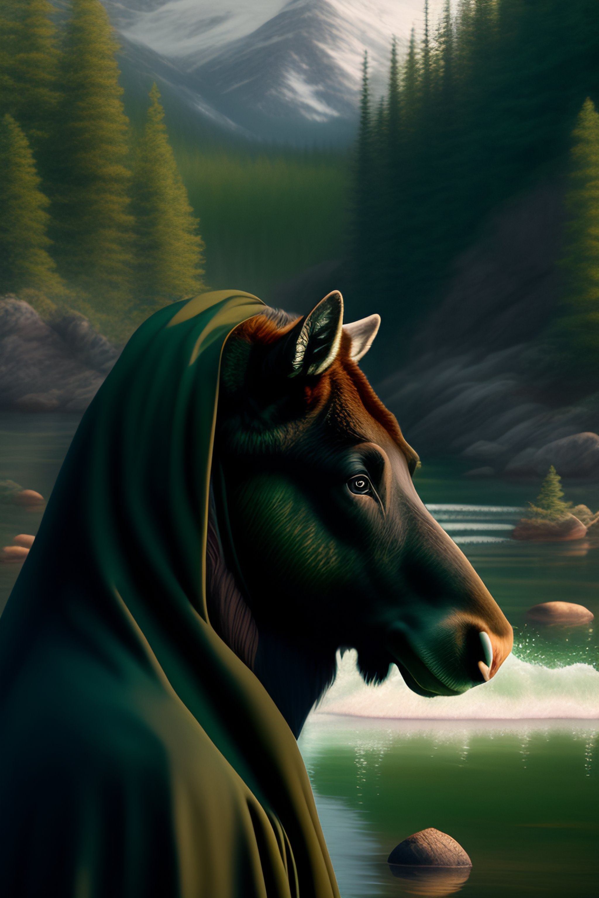 Lexica - Beautiful and highly detailed matte painting of moose wearing ...