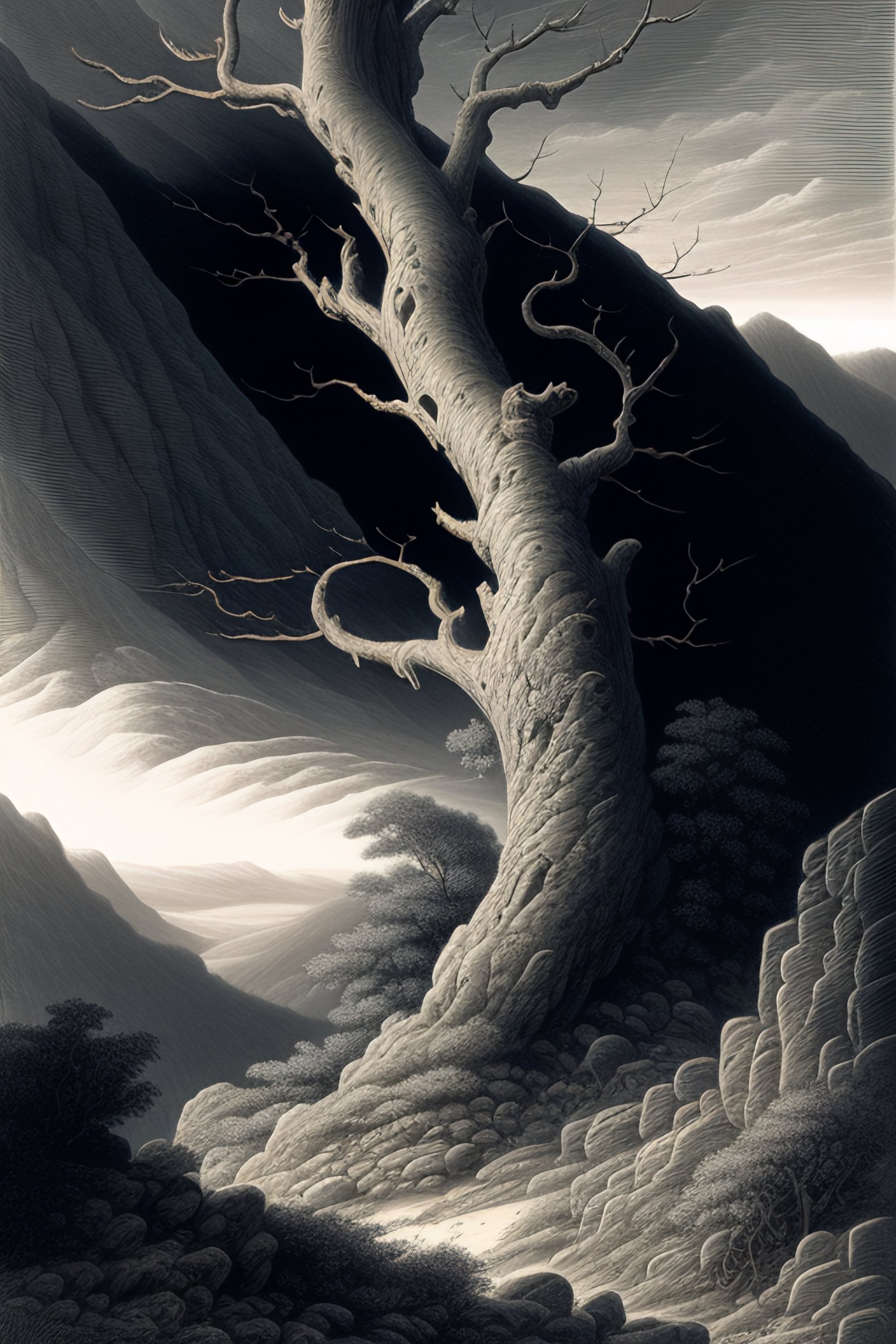 Lexica - A lone gnarled tree clinging to a scree slope by gustave dore ...