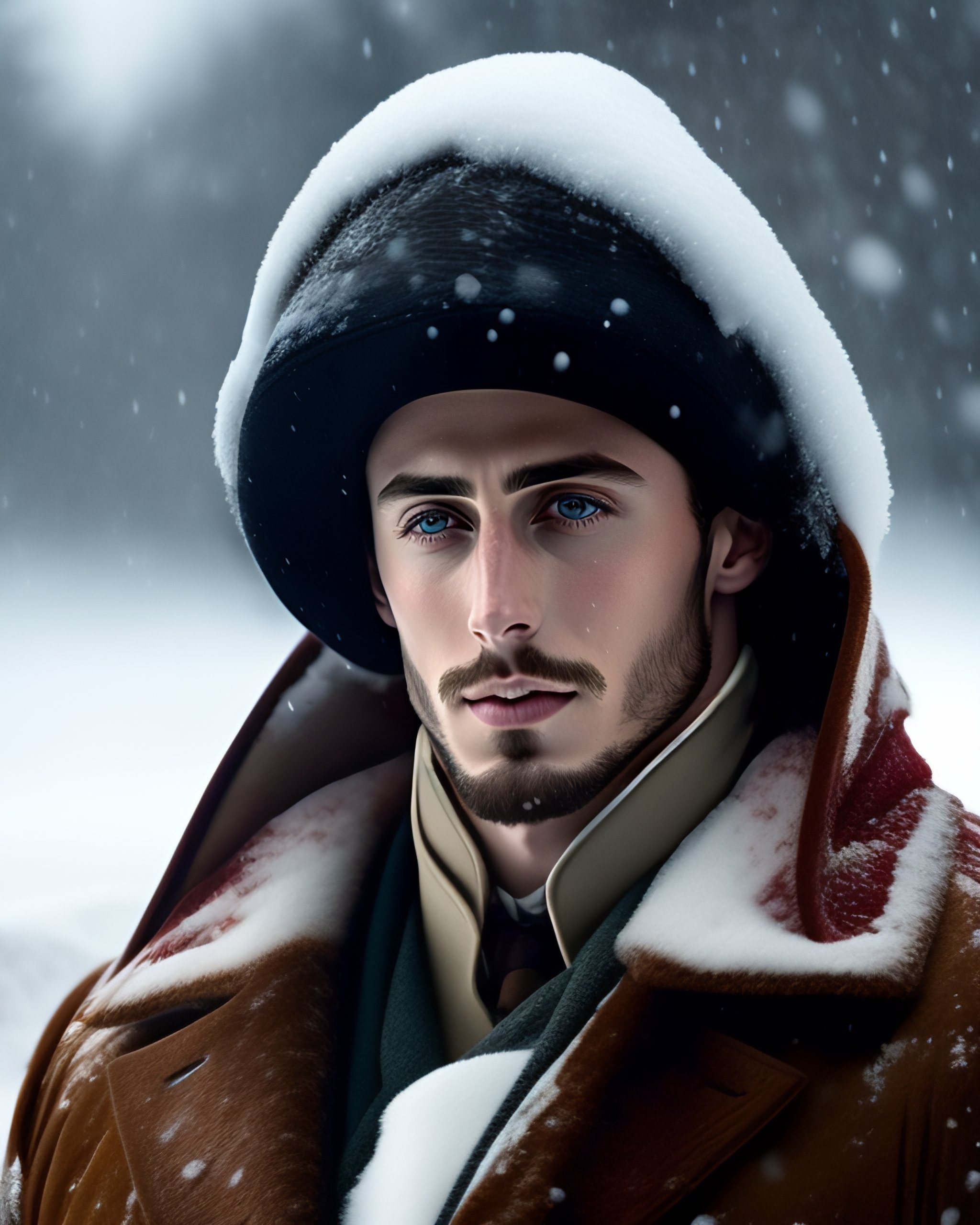 Lexica - Aaron Taylor-Johnson as Georges Duroy under a snowfall
