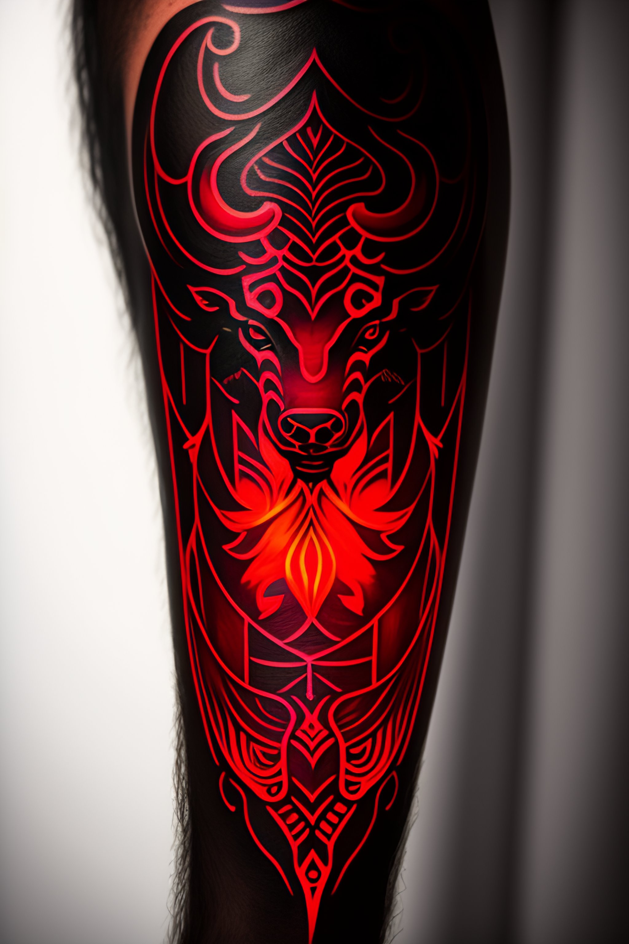 Lexica - Detailed tattoos in stencil of taurus, on male leg, crimson ...