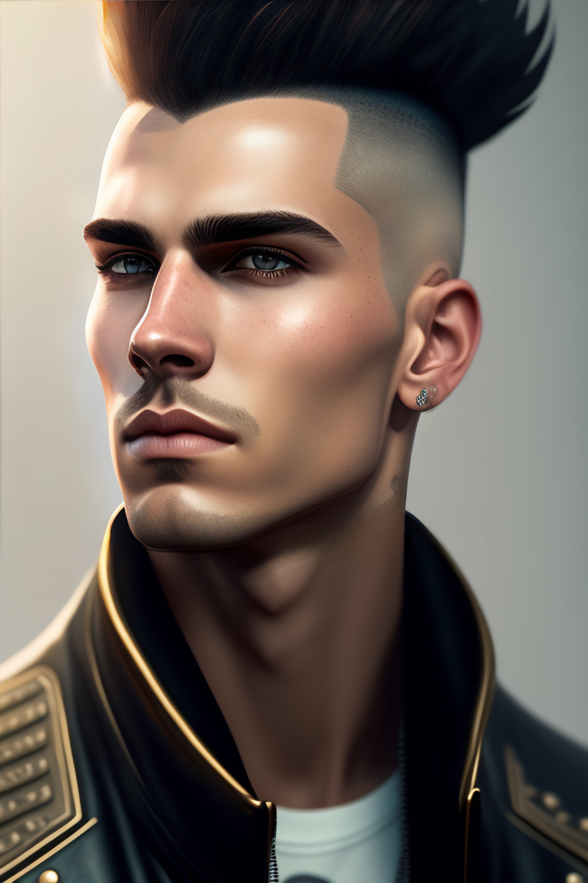 Lexica - Realistic portrait of a white young male punk, shaved sides of ...