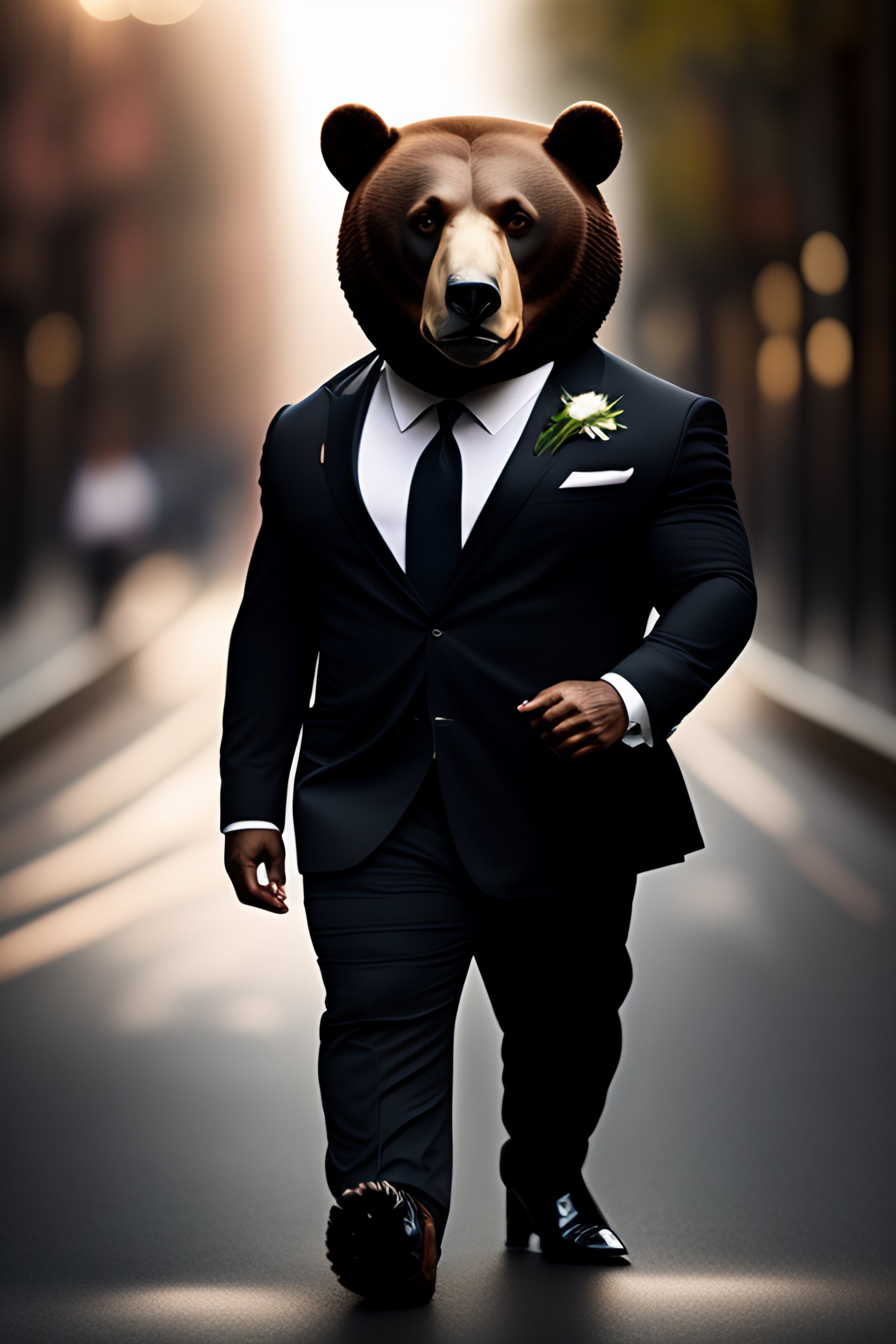 Lexica - Anthropomorphic bear in a bodyguard black suit