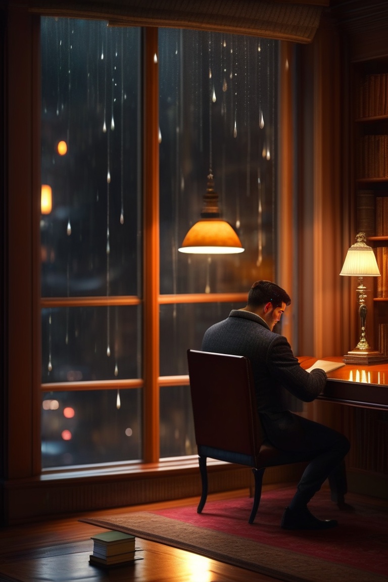 Lexica - Describe a scene in detail of a person studying in a late ...