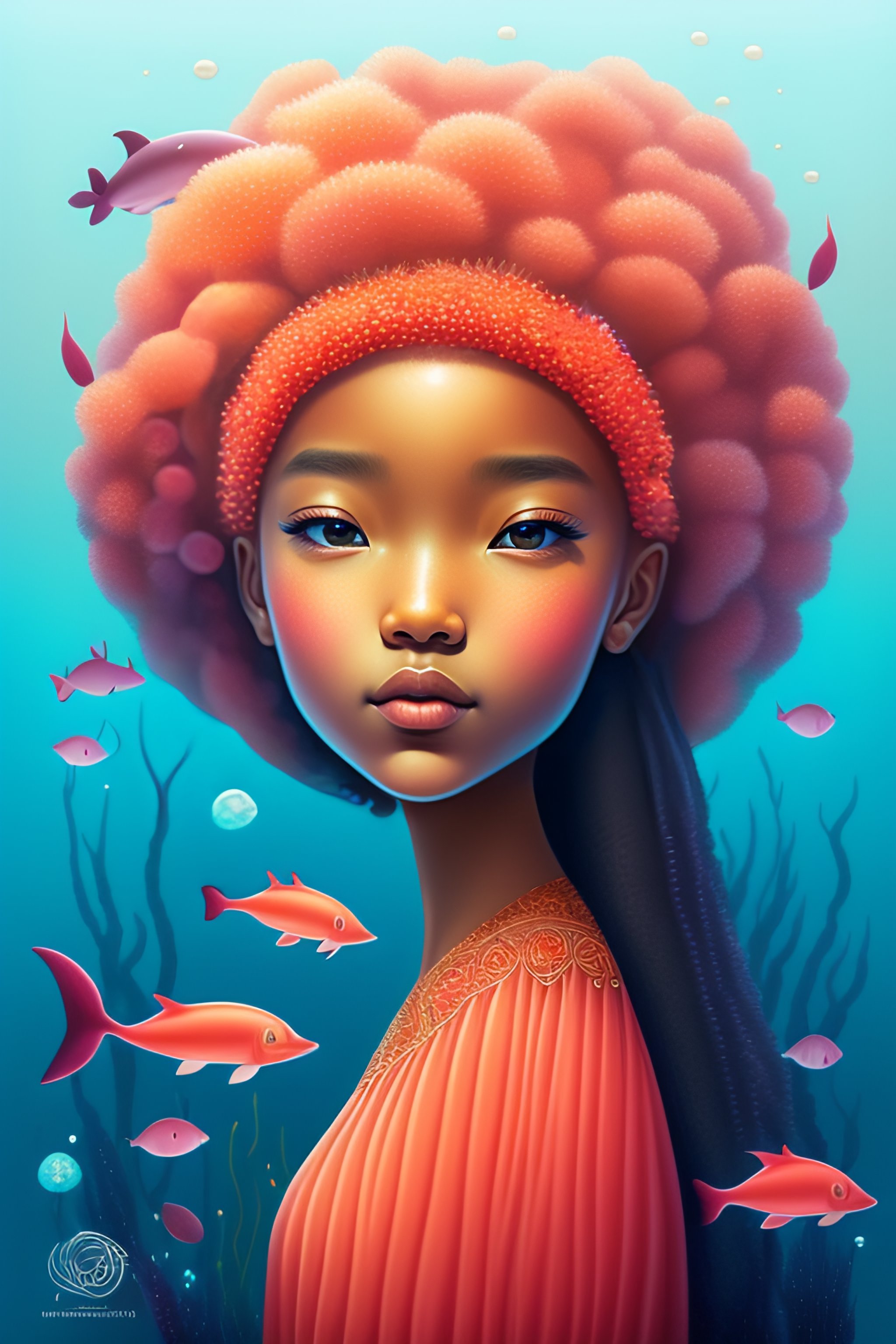 Lexica - Create an illustration of a humanoid dolphin girl living in a ...