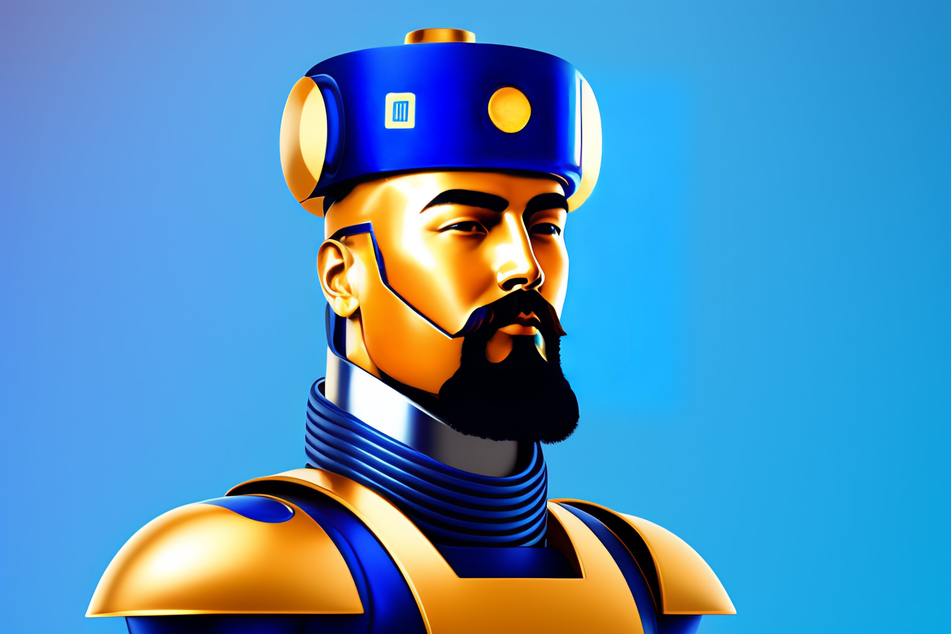 Lexica - Portait of a robot man with short beard and blue background ...