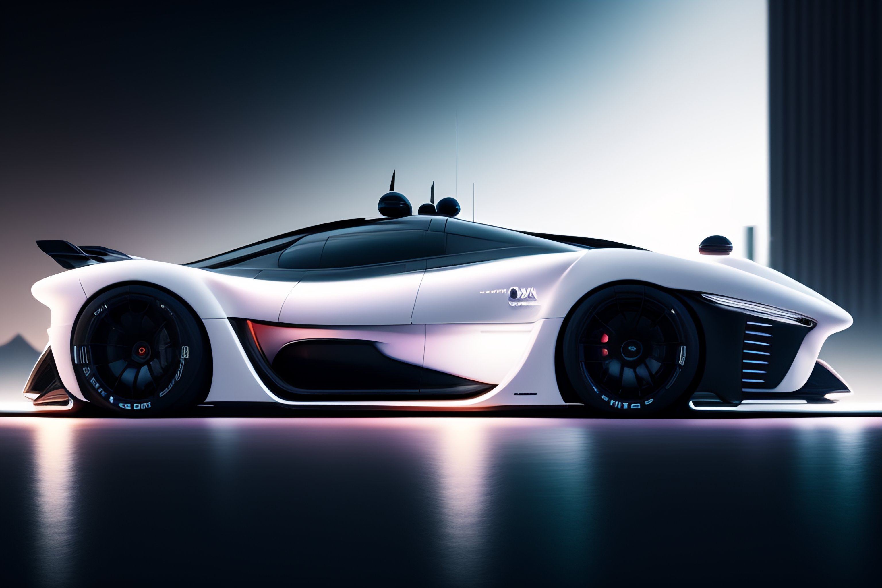 Lexica - Wide shot of a minimal translucent car, modern luxury yacht ...