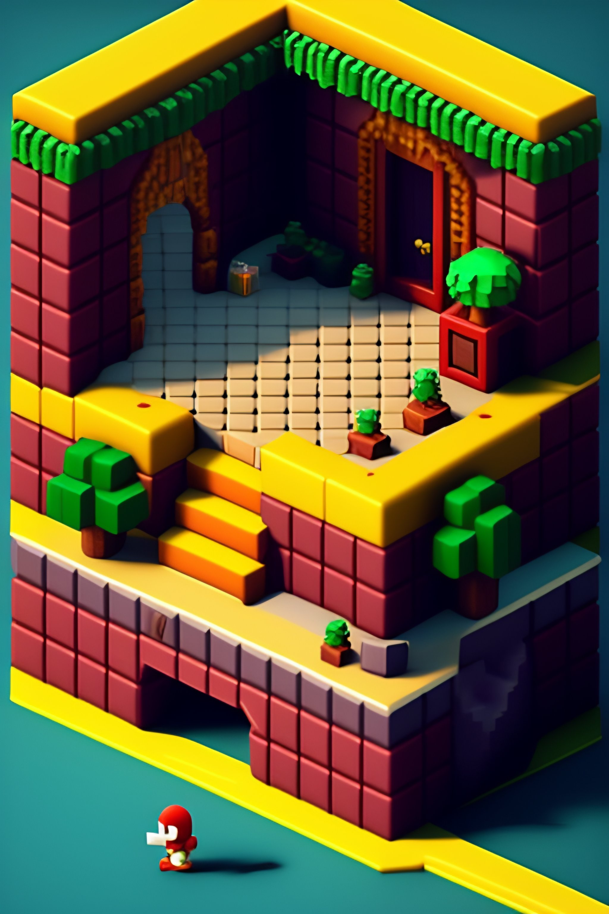 Lexica - Detailed isometric super mario bros level, pixel art, unreal engine voxel rendering