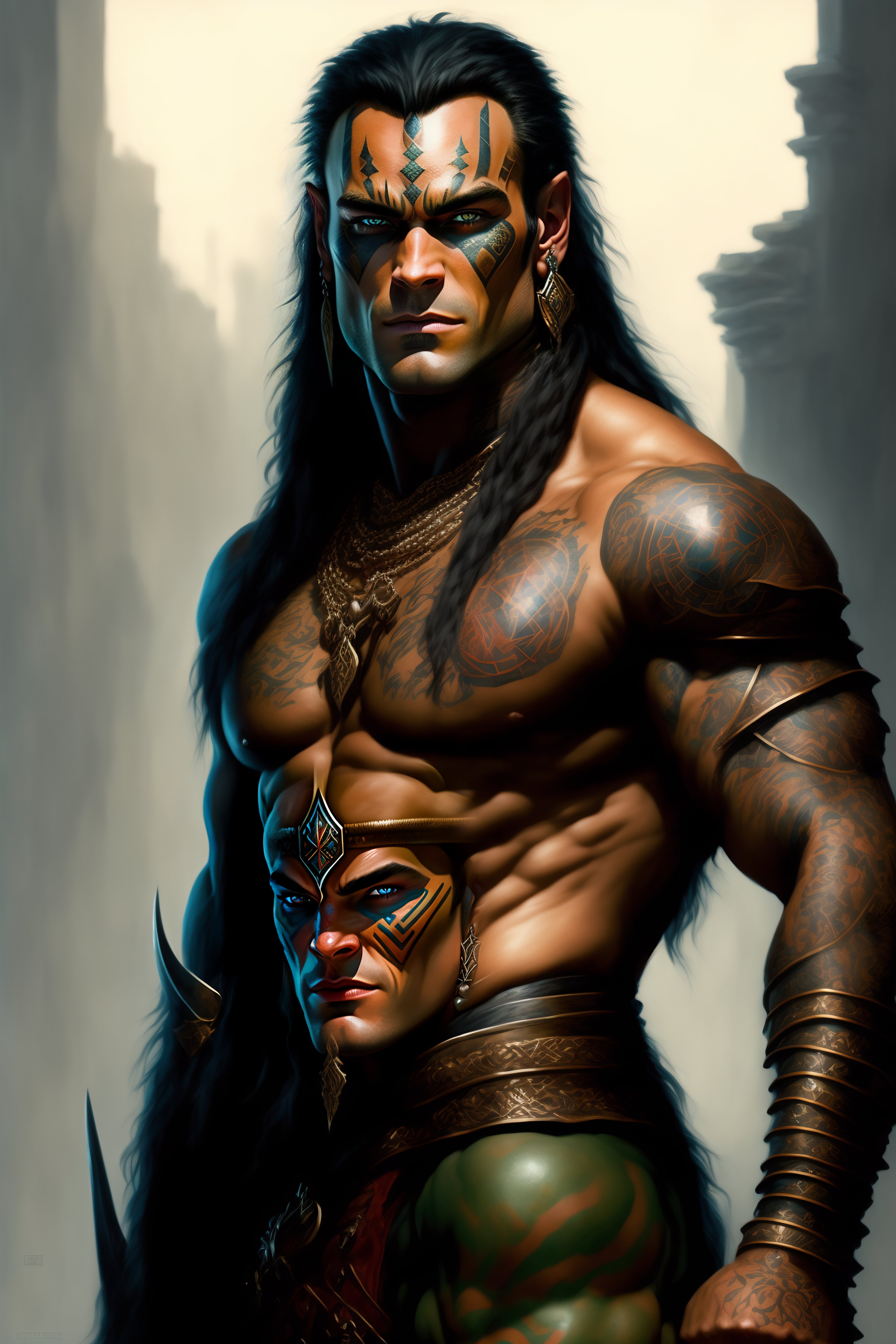 Lexica - D&d full body male guy half-orc half-human, jude law face with ...