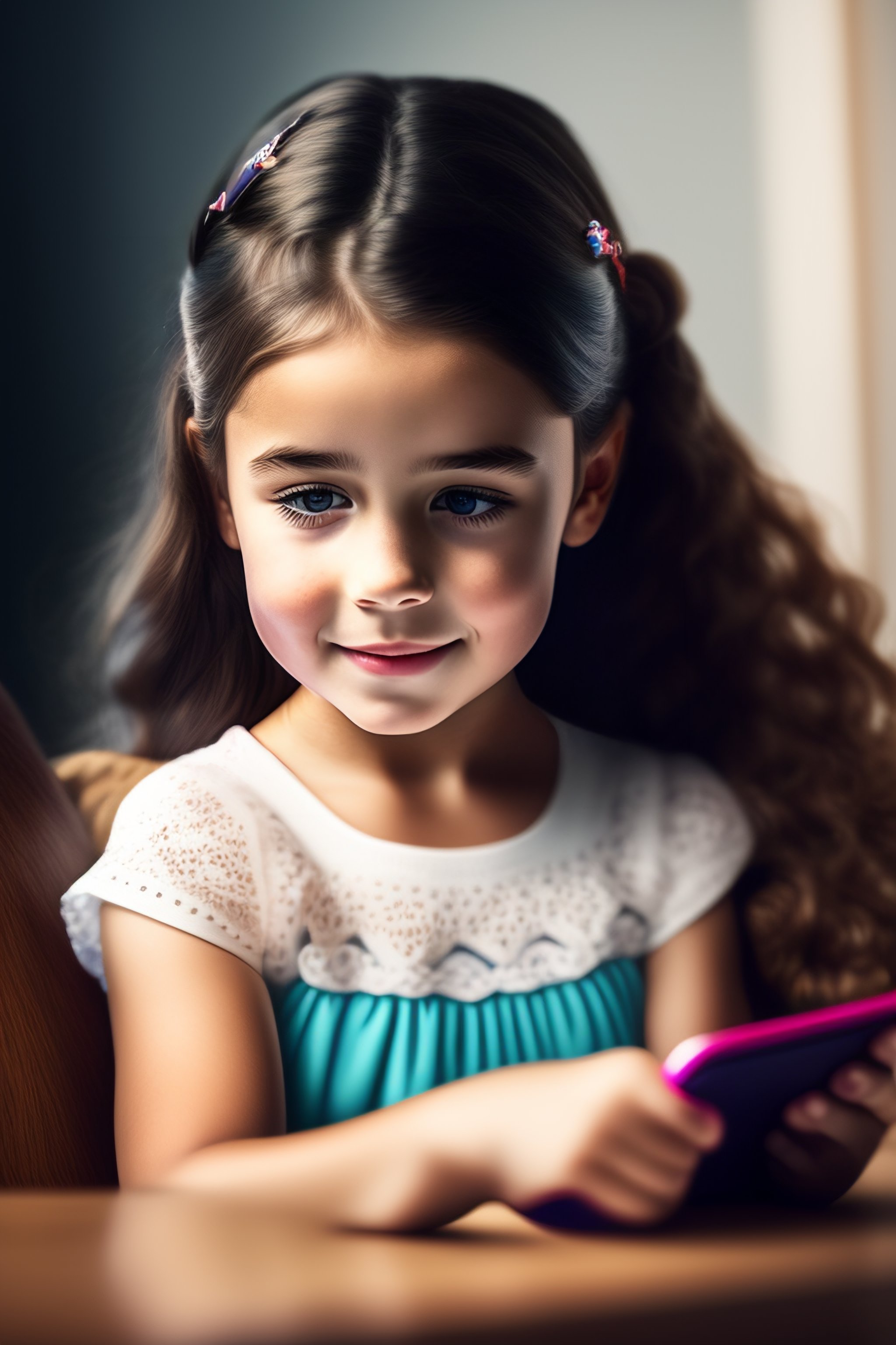 Lexica 10 Year Old Brunette Little Girl Playing On Phone