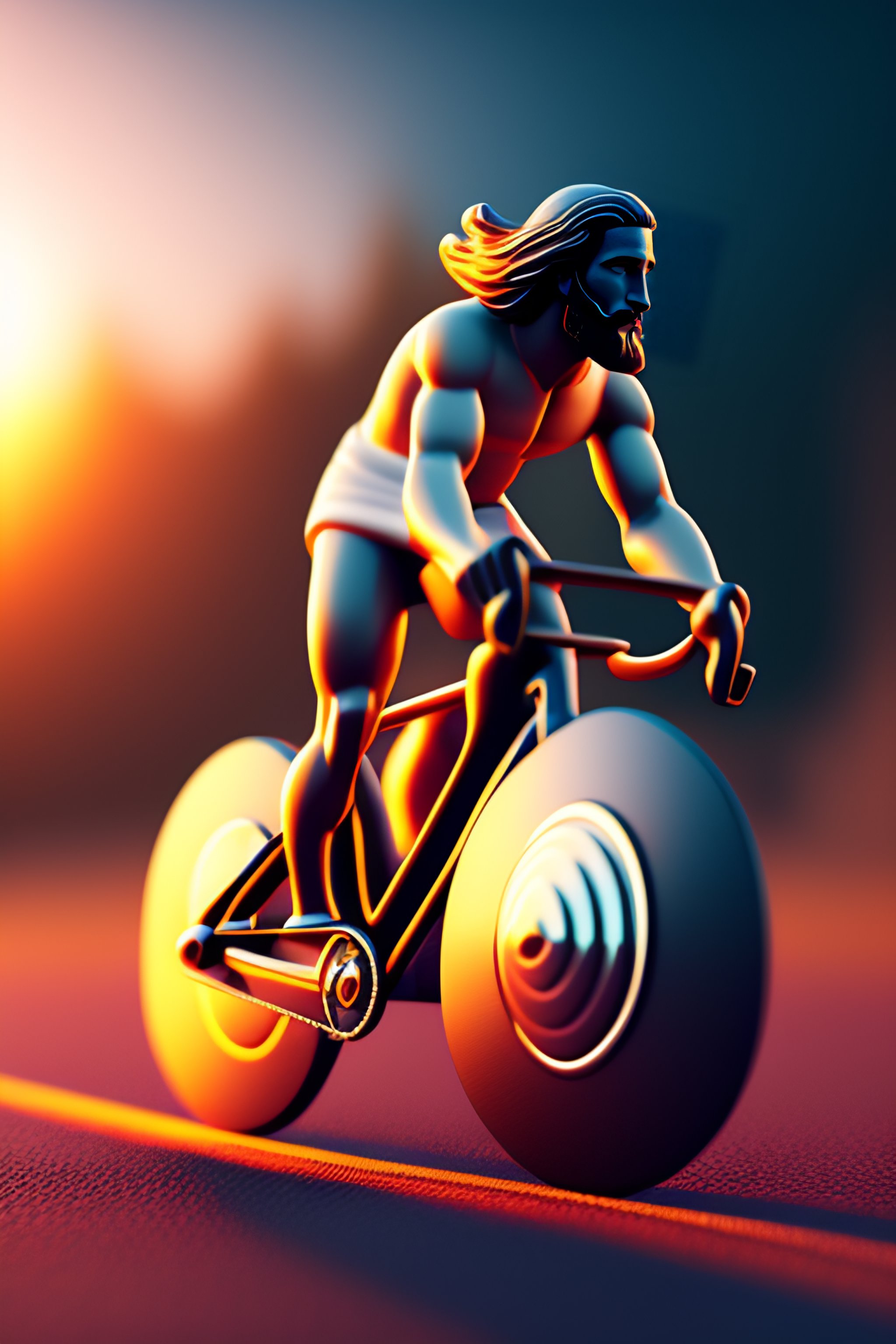 Lexica - Jesus riding a bicycle. 3d render, beeple, centered